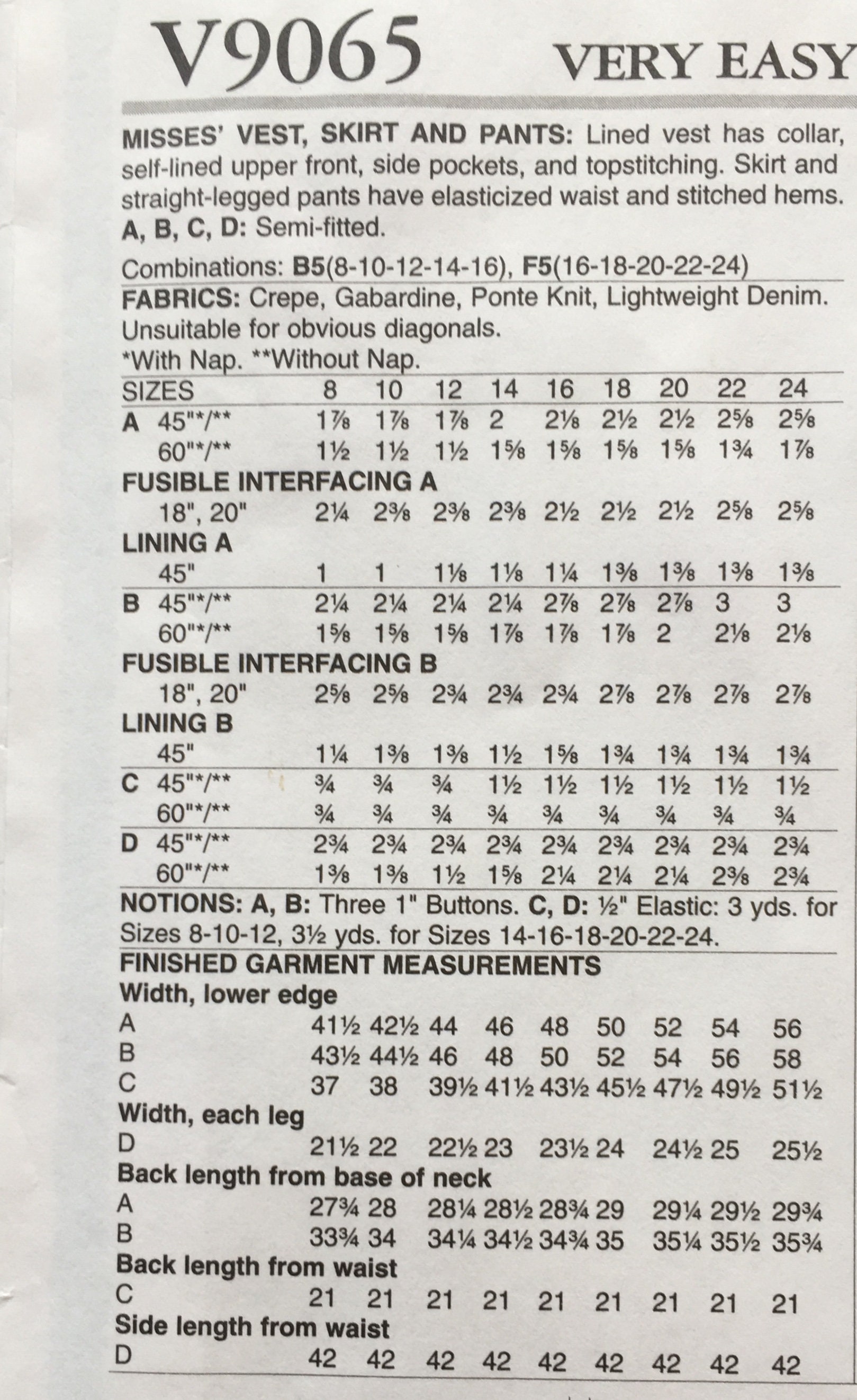 Misses' Vest Skirt & Pants Sewing Pattern Very Easy - Etsy