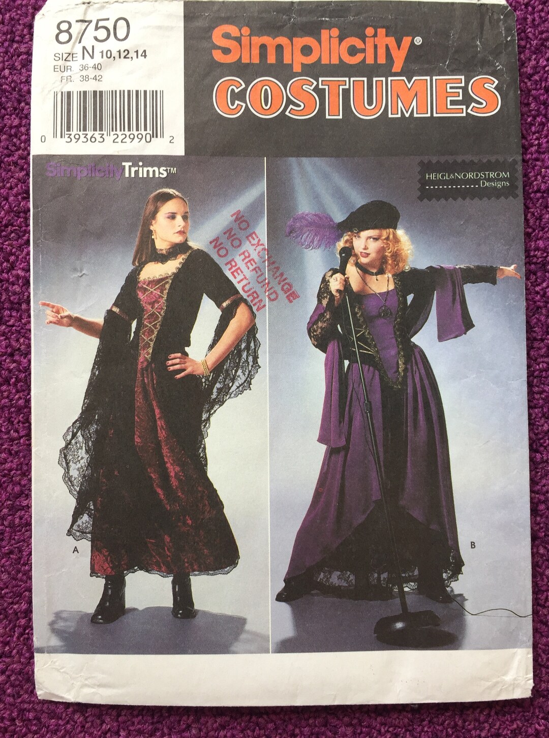 Women's Medieval Costume Sewing Pattern, Simplicity 8750, Gothic Dress ...