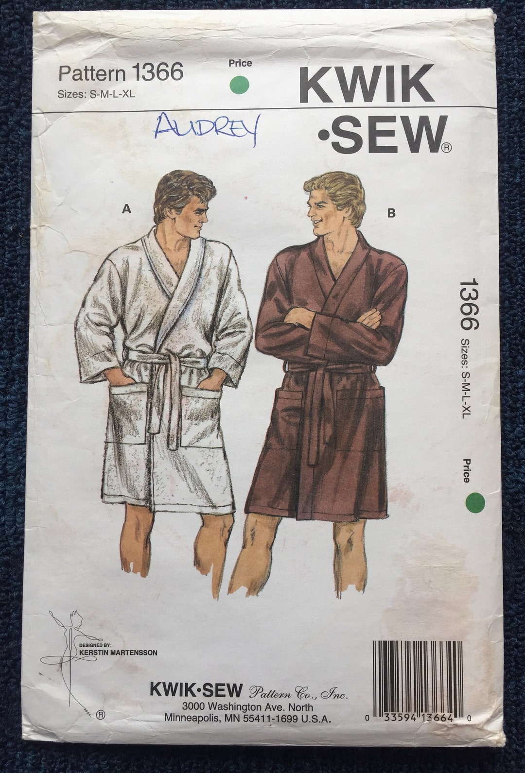 Vintage 60s Men's Bathrobe, Sewing Pattern, Kwik Sew 1366, Men's ...