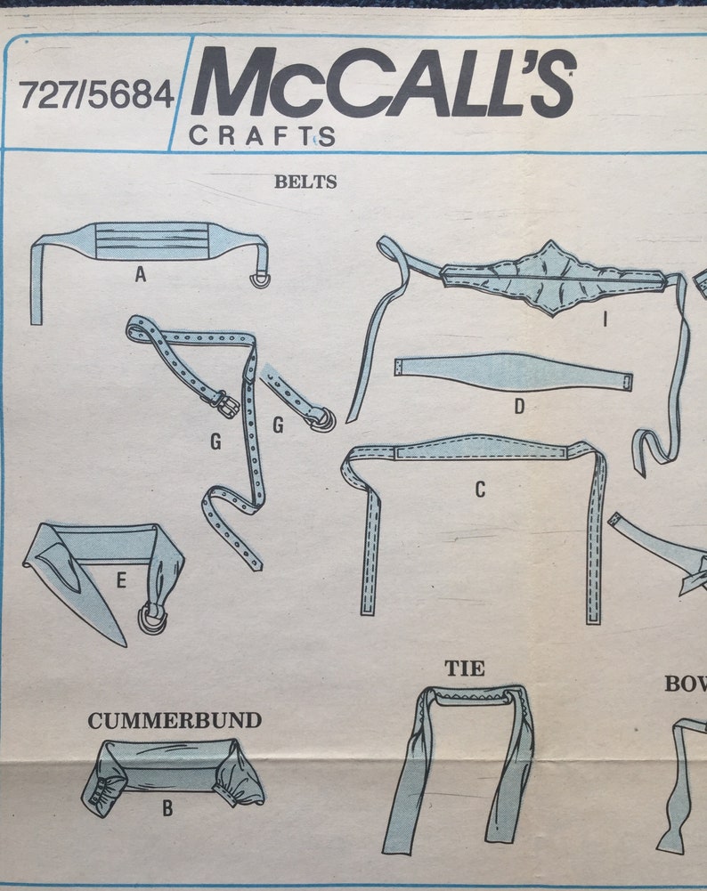 Belt, Tie & Bow Tie Sewing Pattern, Mccalls 5684, 2 Styles Cummerbund ...