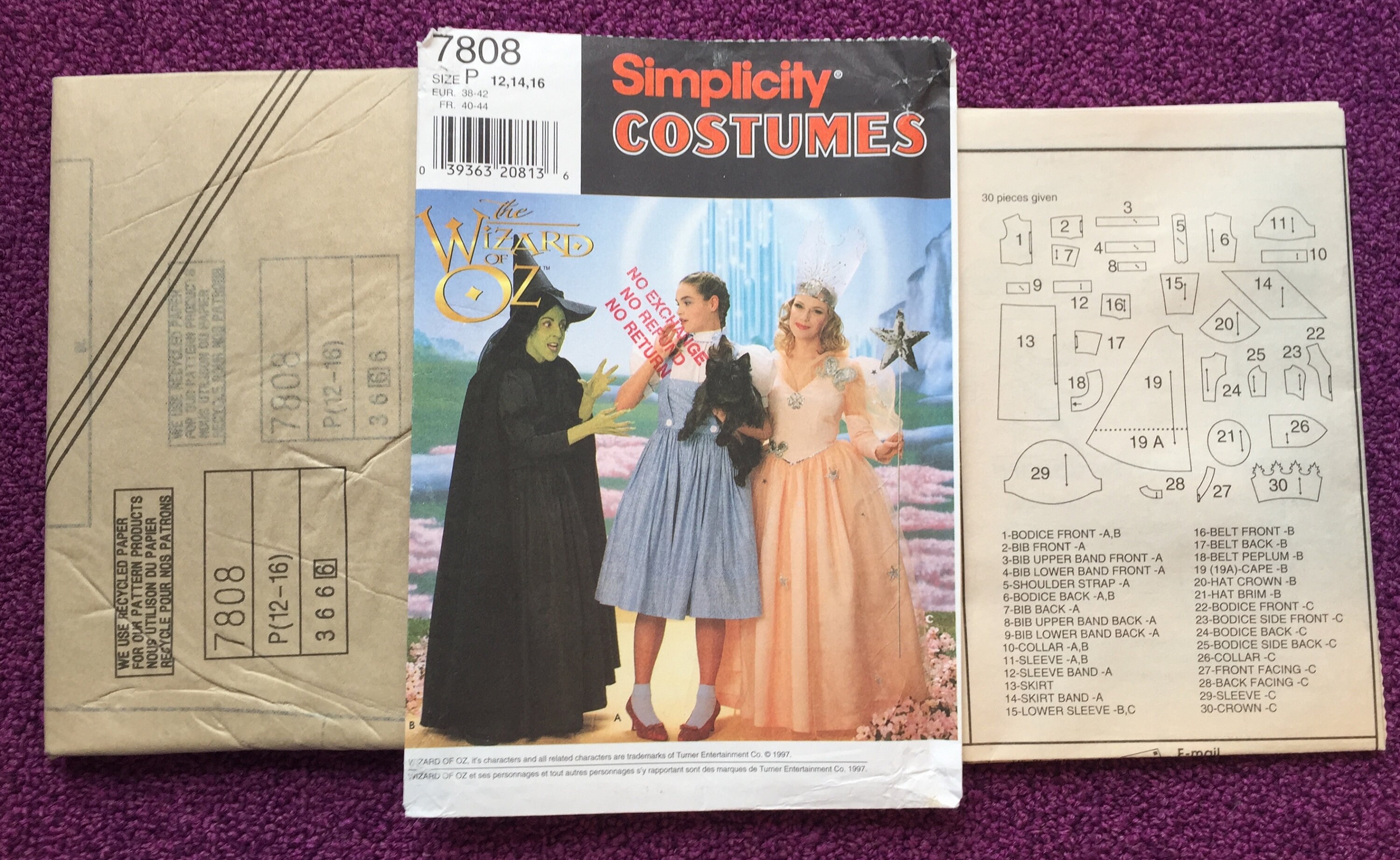 Wizard of Oz Sewing Pattern, Simplicity 7808, Dorothy Dress, Wicked ...