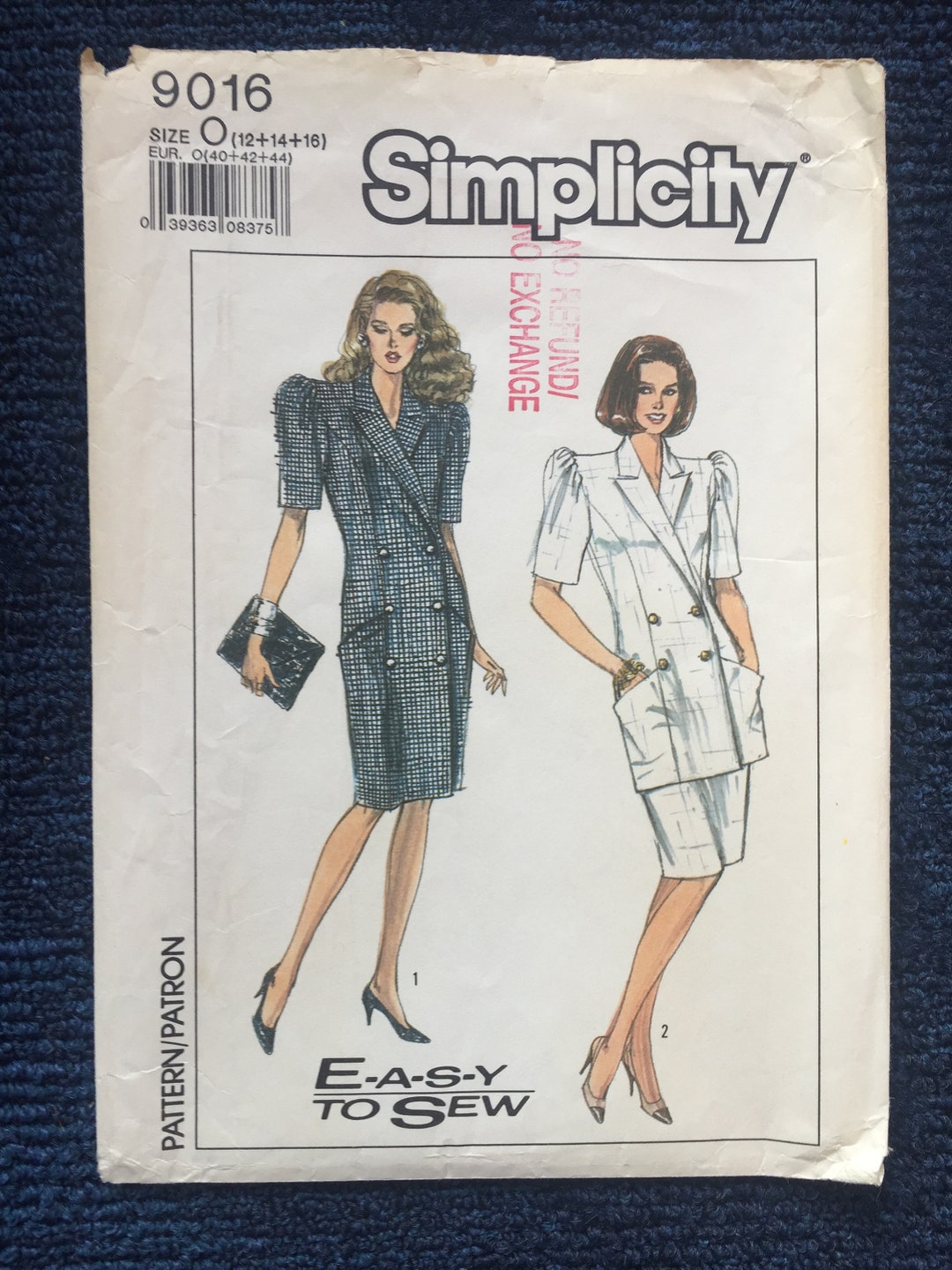 80's Dress, Sewing Pattern Simplicity 9016 Vintage Double Breasted ...