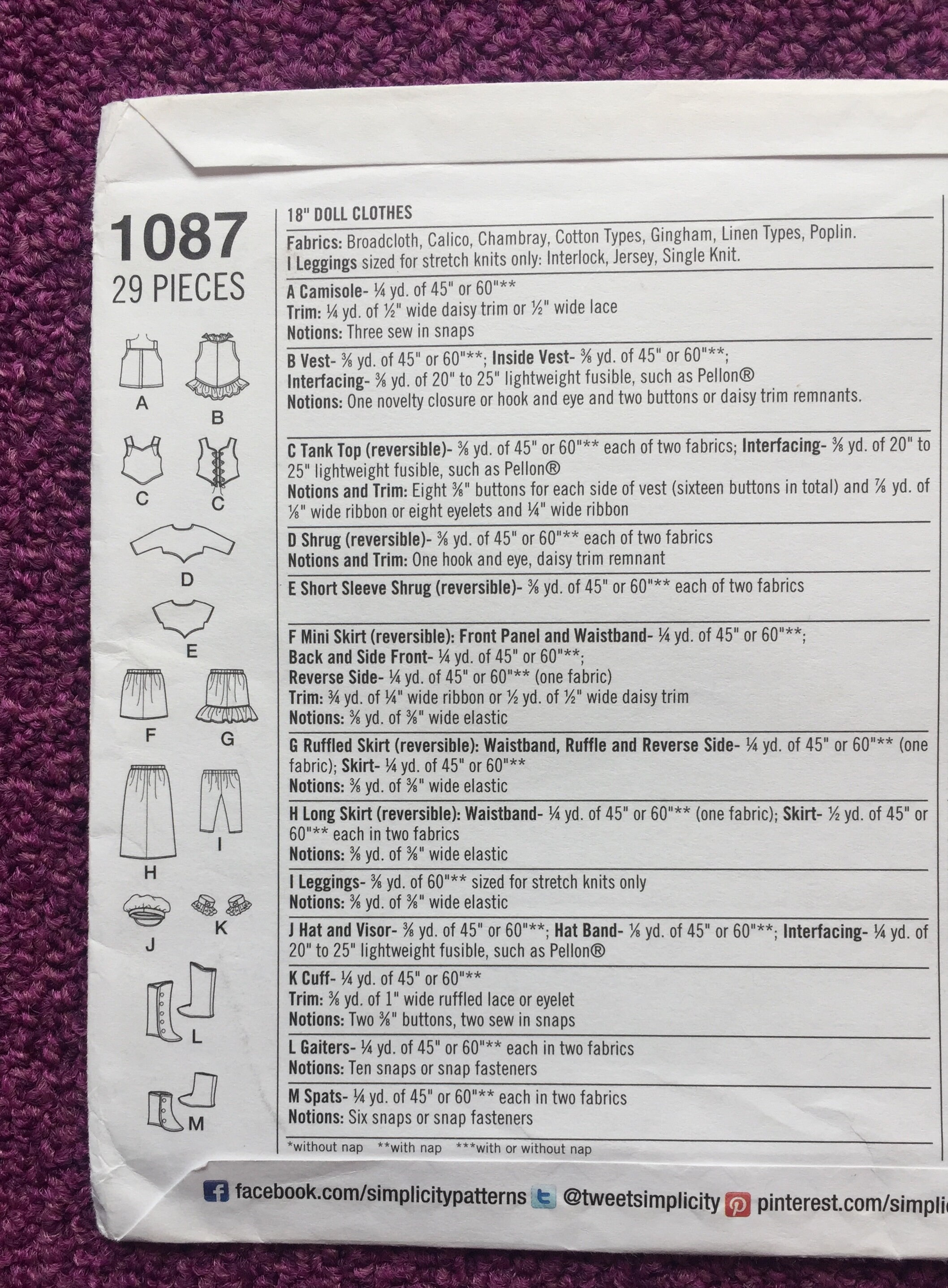 18 Doll Clothes Sewing Pattern, Simplicity 1087, Trendy Dress, Purse ...