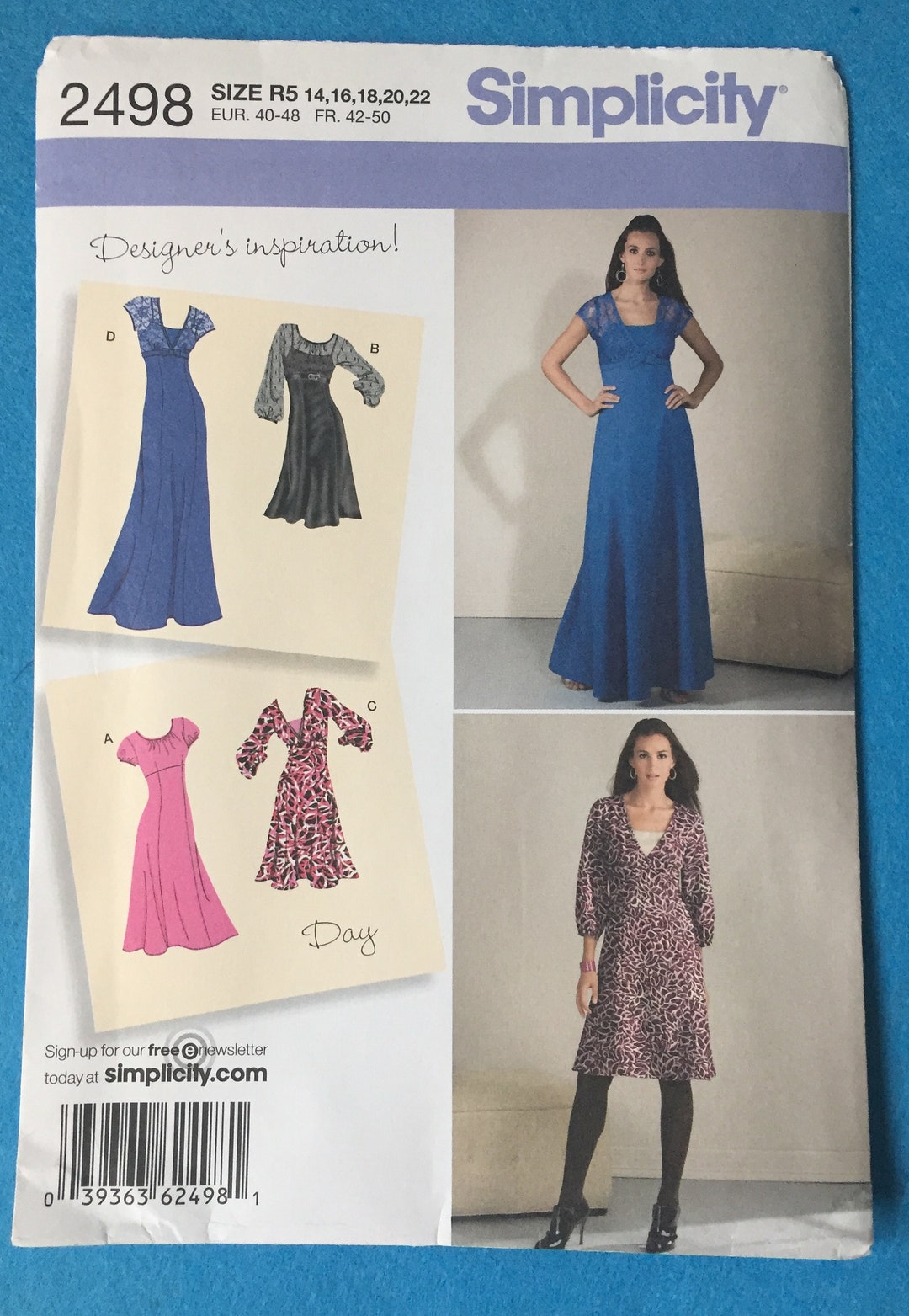 Formal Dress Sewing Pattern, Simplicity 2498, 6 Styles of Dress, Hem & Sleeve Variations, Formal ...