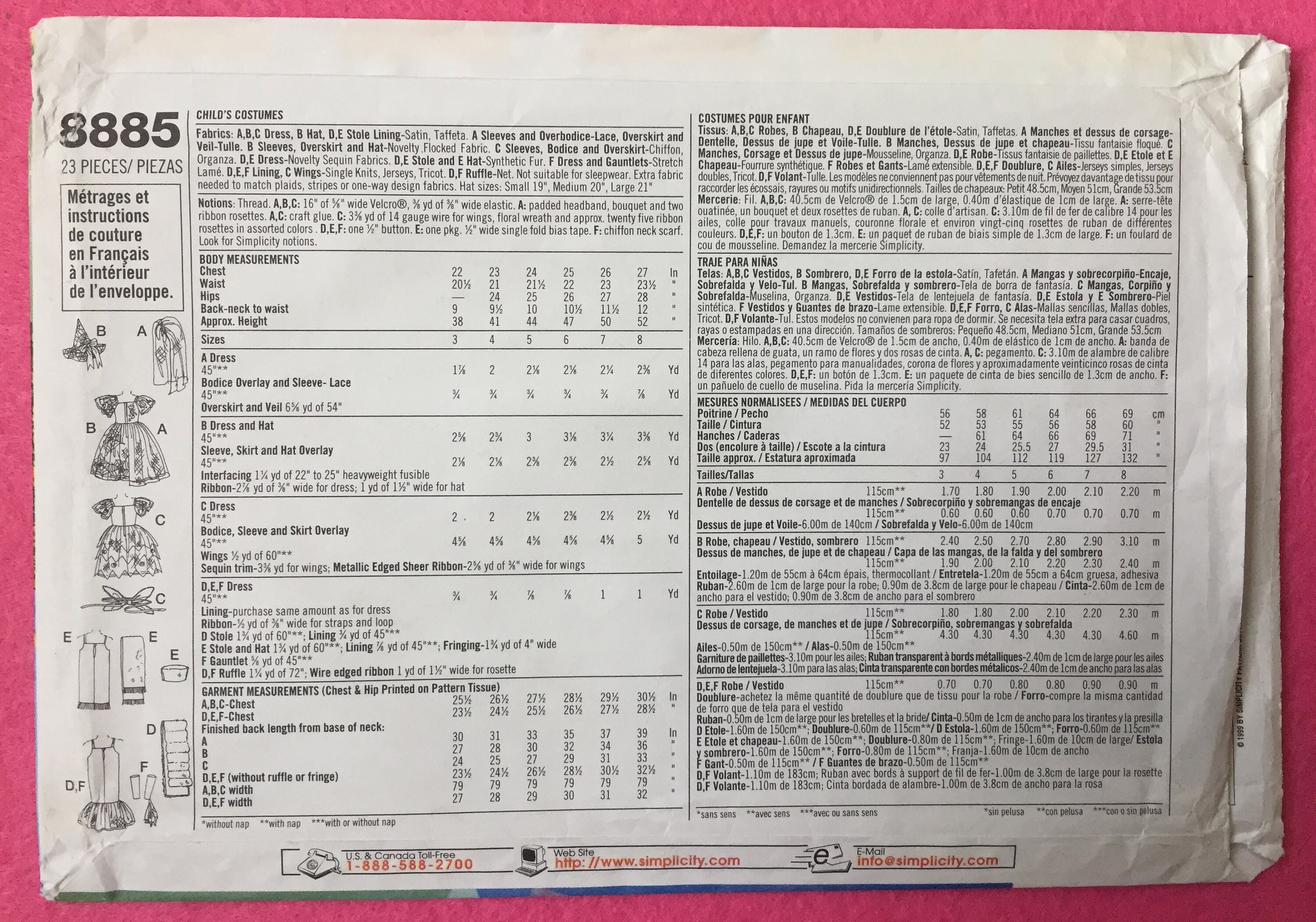 Childrens Costumes Sewing Pattern Simplicity Costume 8885 - Etsy