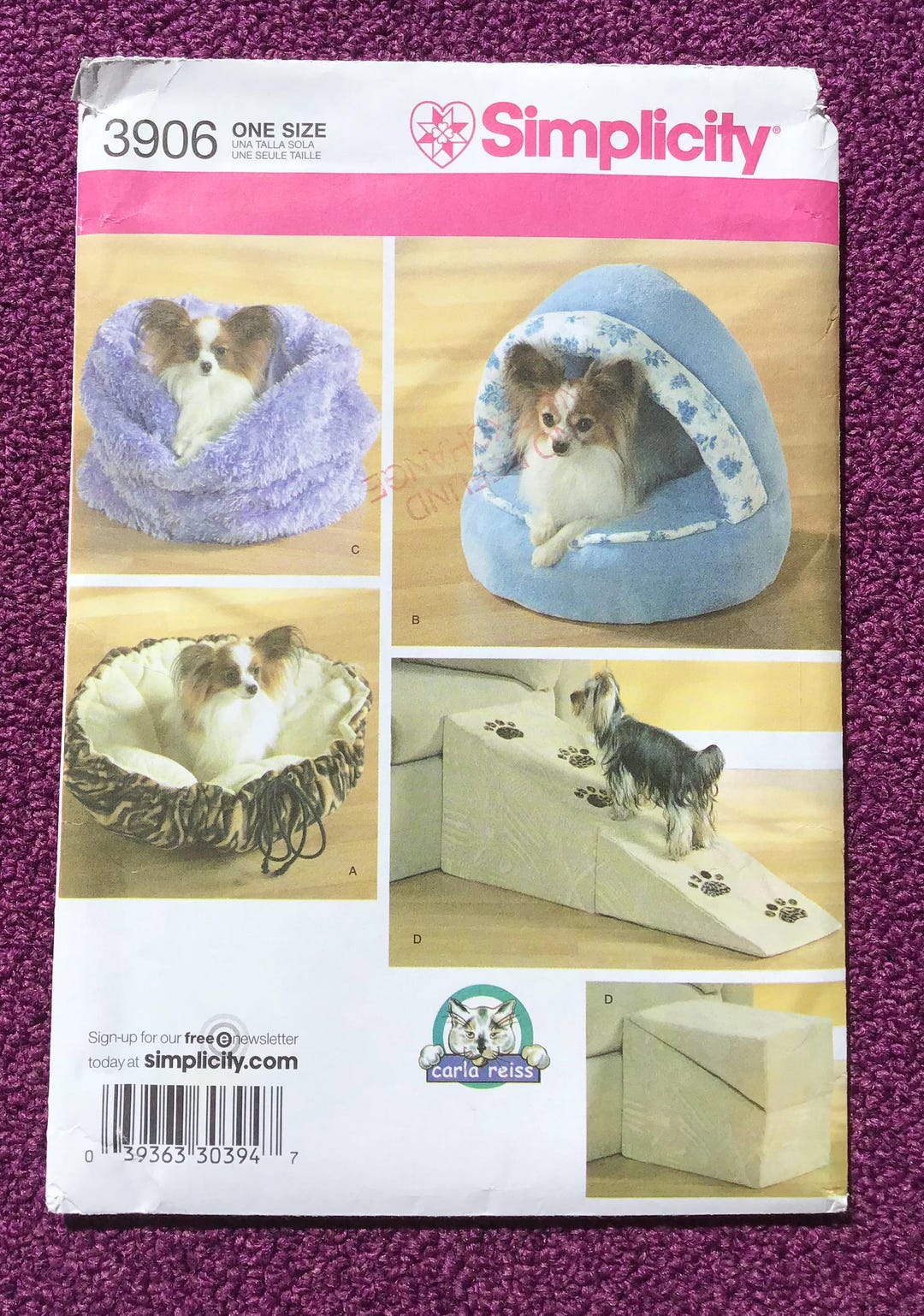 Pet Bed Sewing Pattern, Simplicity 3906, Dog Beds or Cat Beds Dog, Pet ...