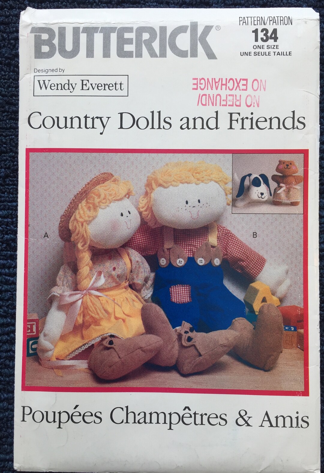 Vintage Soft Doll Sewing Pattern, Butterick 134, Dolls 21 53.5cm, Teddy ...