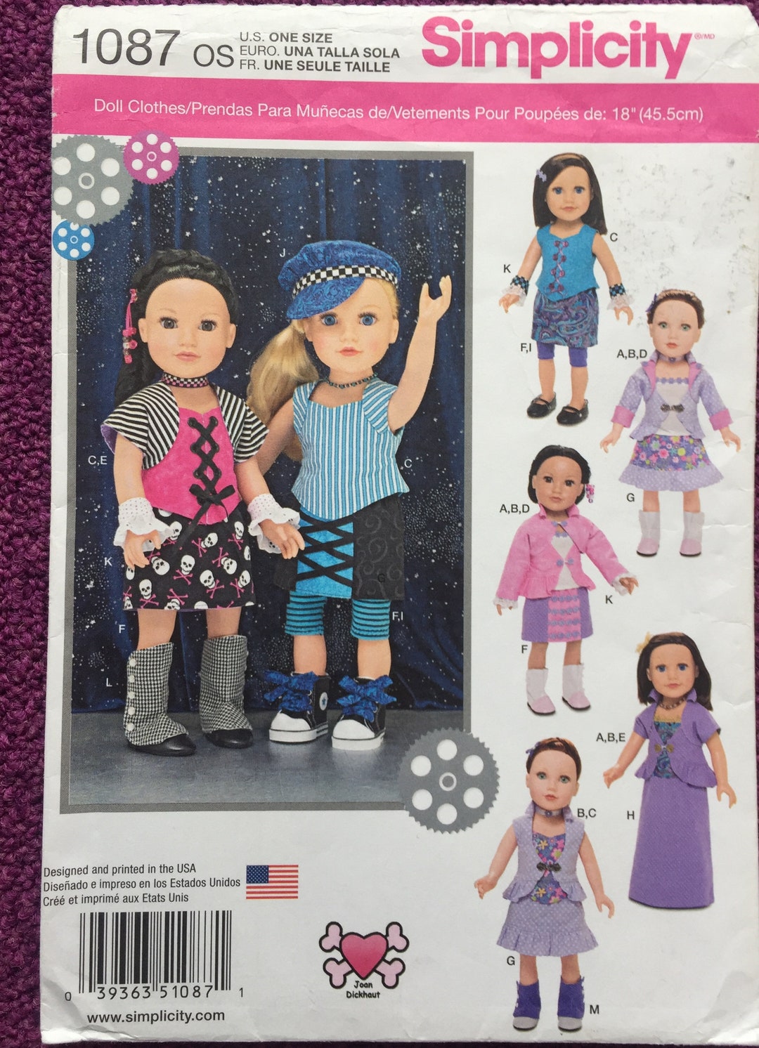 18" Doll Clothes Sewing Pattern, Simplicity 1087, Trendy Dress, Purse ...