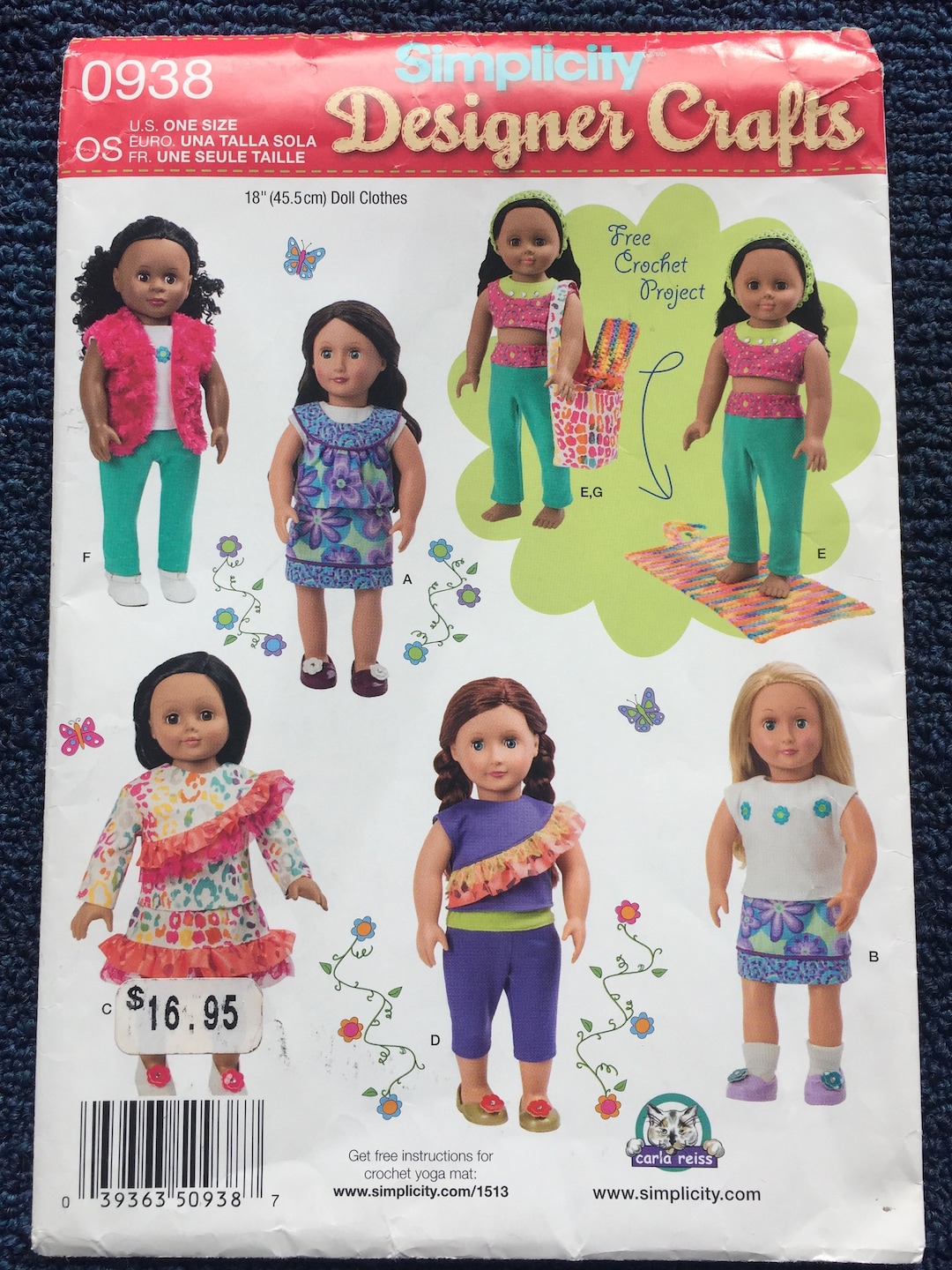 18" Doll Clothes Sewing Pattern, Simplicity 0938, Designer Crafts ...