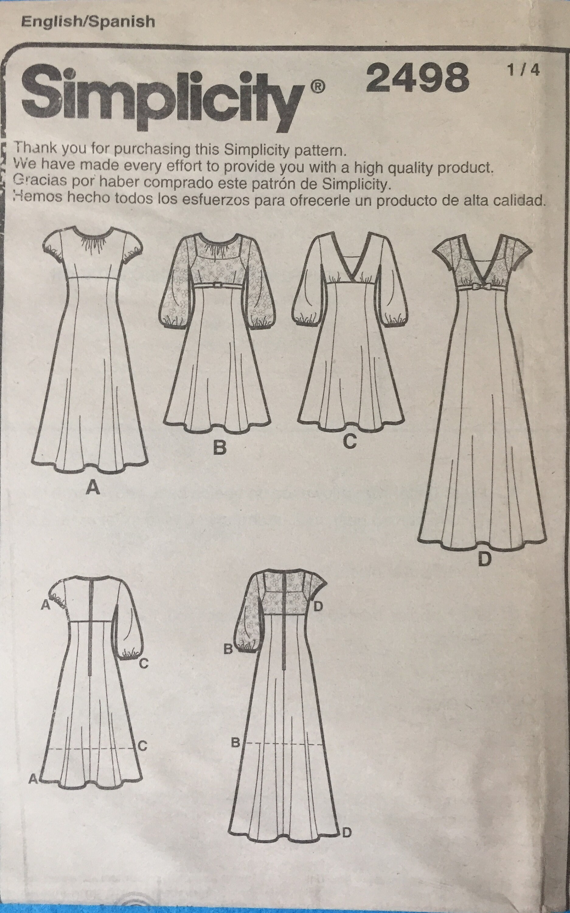 Formal Dress Sewing Pattern, Simplicity 2498, 6 Styles of Dress, Hem ...