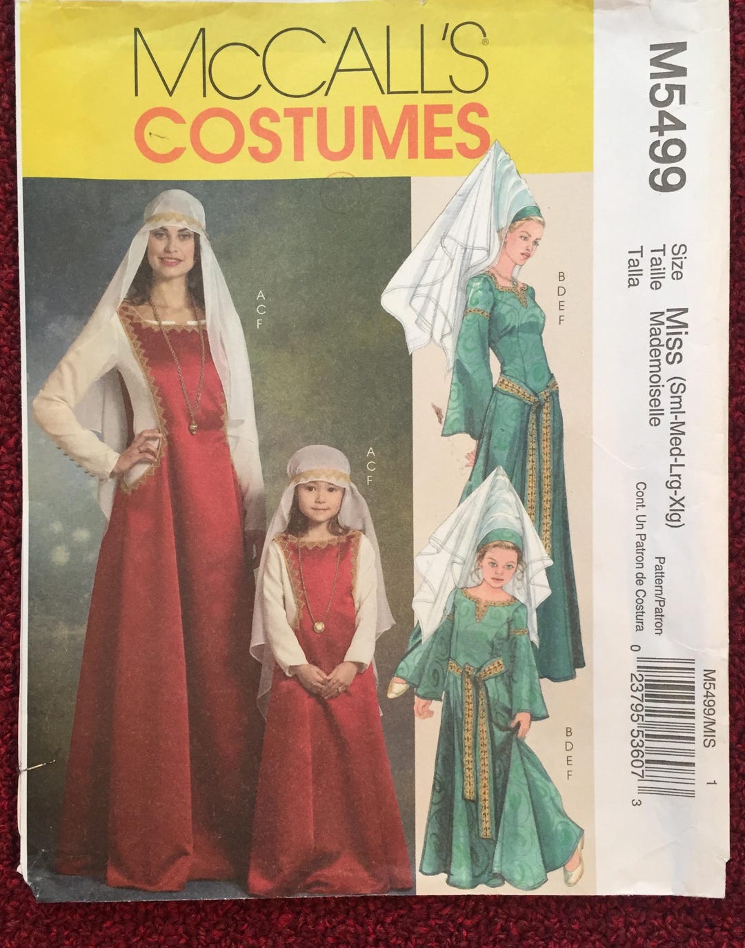 Medieval Dress Sewing Pattern, Mccall's 5499, Misses Sz 8-10,12-14,16 ...