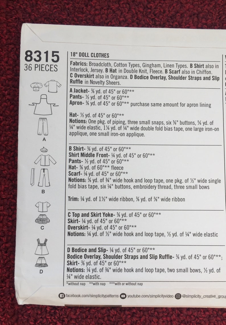 18 Doll Clothes Sewing Pattern, Simplicity 8315, Carla Reiss Designs ...