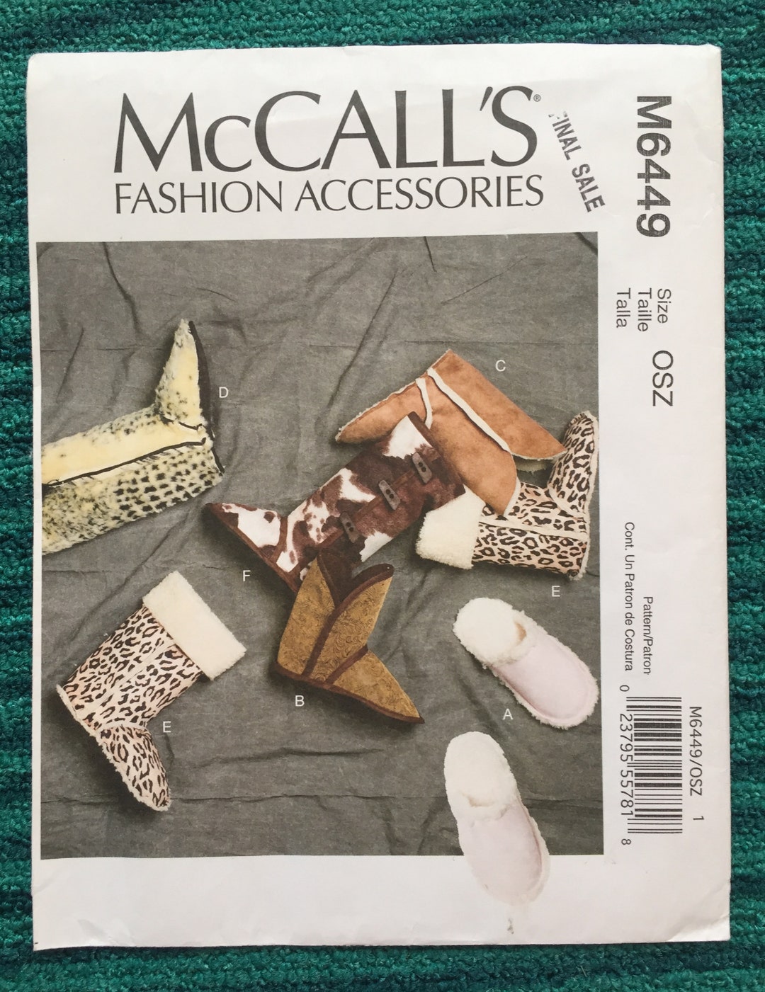 Boot Slipper Sewing Pattern, Mccalls 6449, Booties, Ugg Boots, Size ...