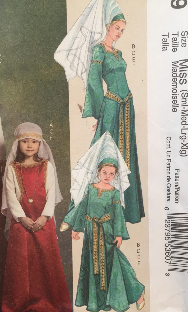 Medieval Dress Sewing Pattern, Mccall's 5499, Misses Sz 8-10,12-14,16 ...