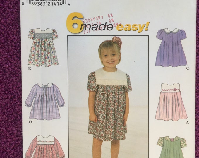 Toddler Dress Sewing Pattern, Simplicity 8065, 6 Unique Dress Styles, Long or Short Sleeves ...