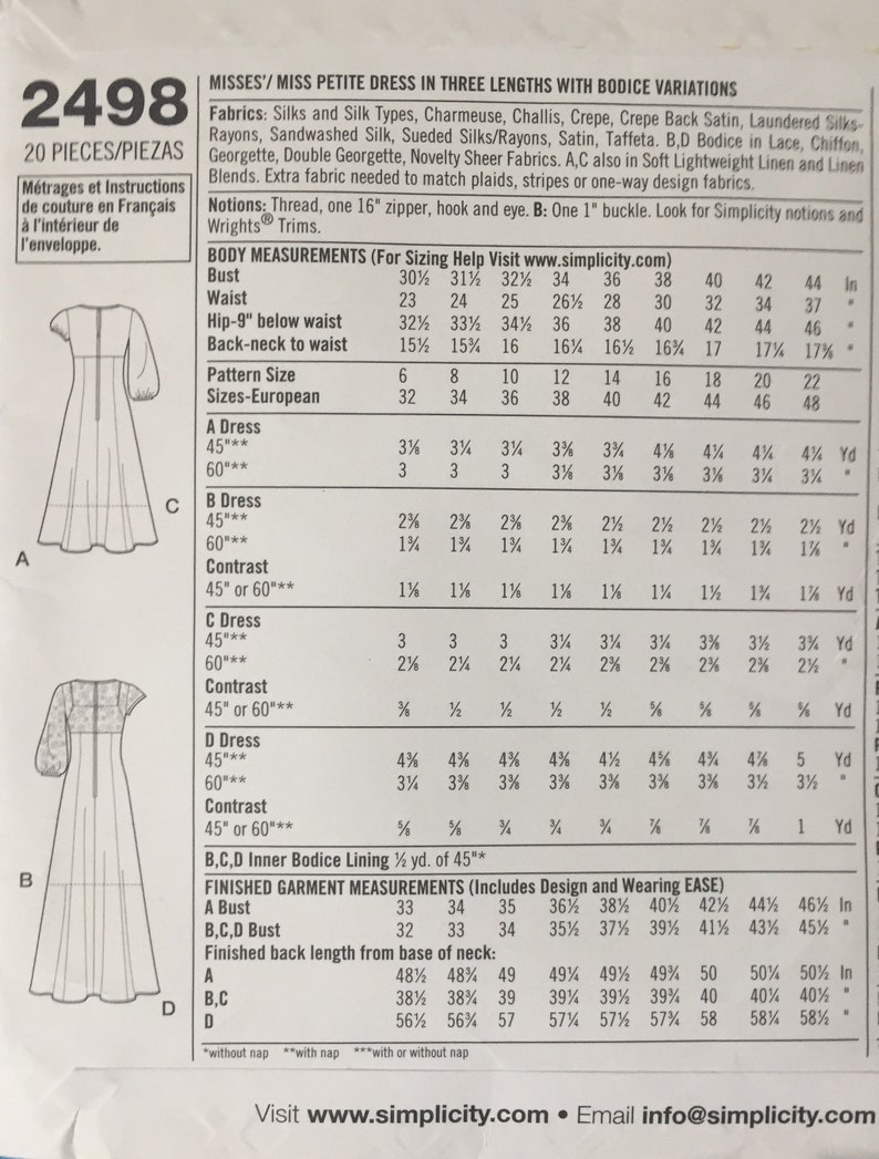 Formal Dress Sewing Pattern, Simplicity 2498, 6 Styles of Dress, Hem ...