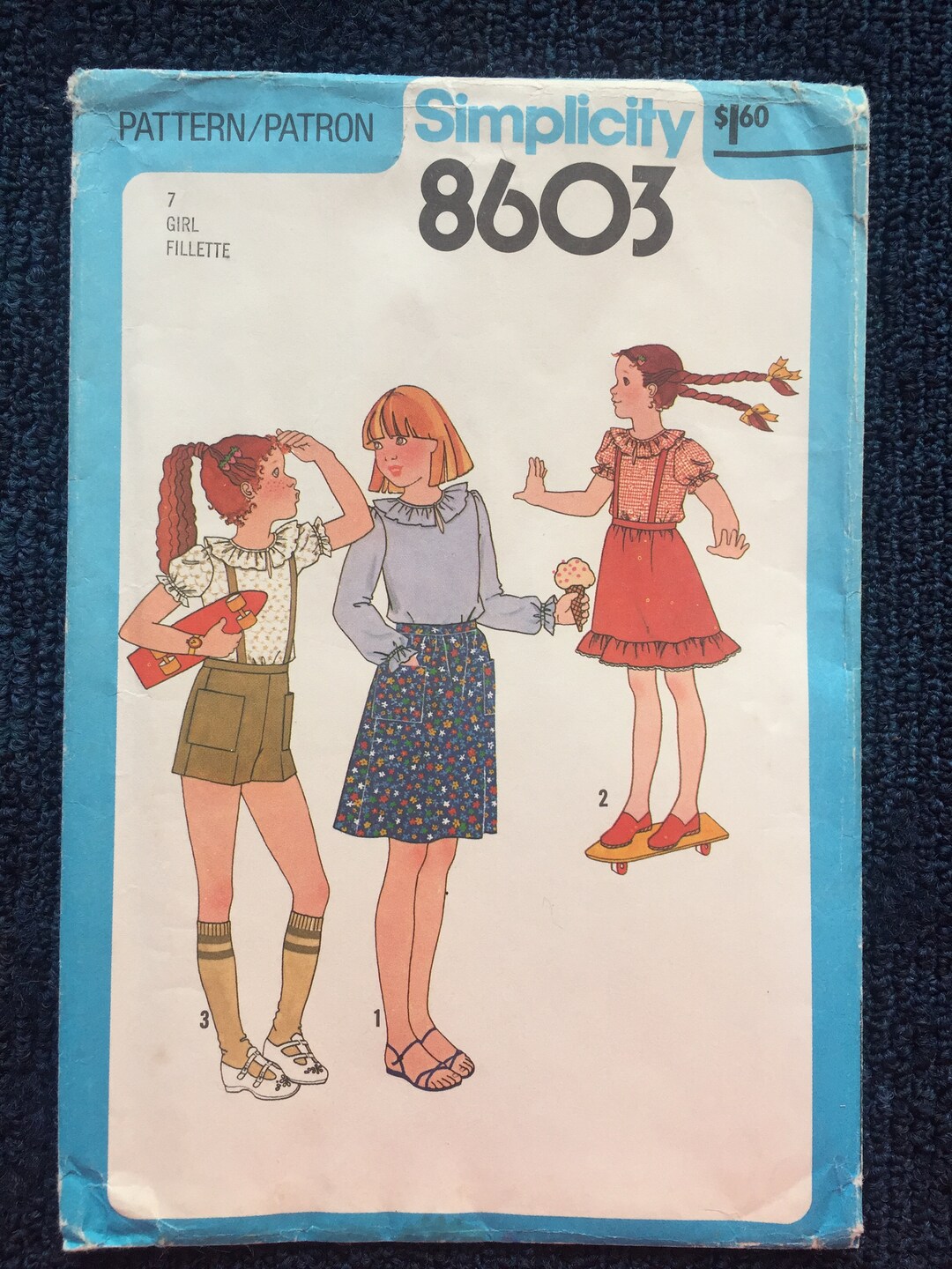 Vintage Children's Sewing Pattern, Simplicity 8603, Pullover Blouse, Skirt, and Shorts With ...