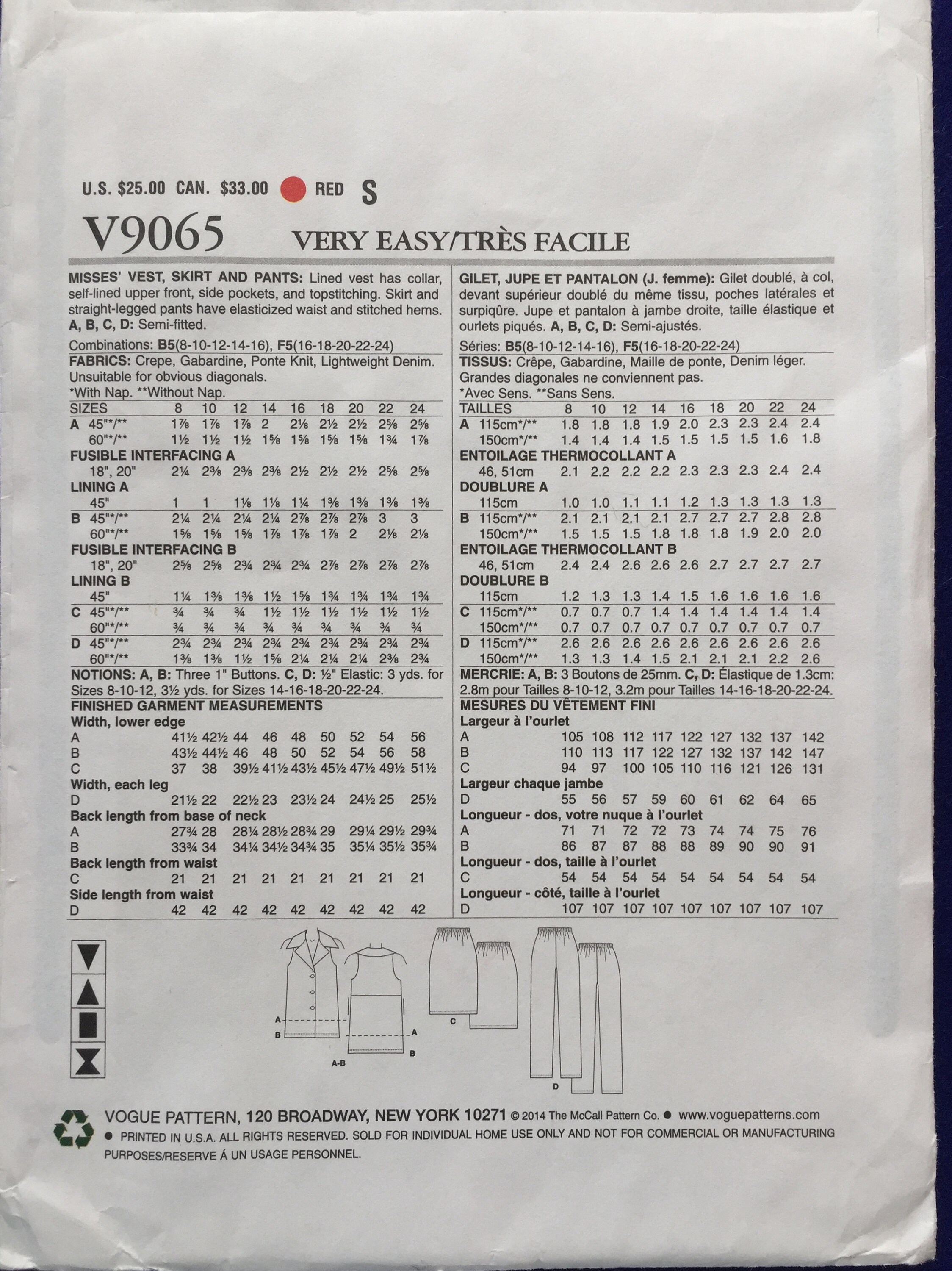 Misses' Vest Skirt & Pants Sewing Pattern Very Easy - Etsy