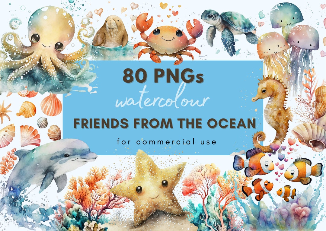 Ocean Animals Bundle Animals PNG Watercolor Animals Cute - Etsy