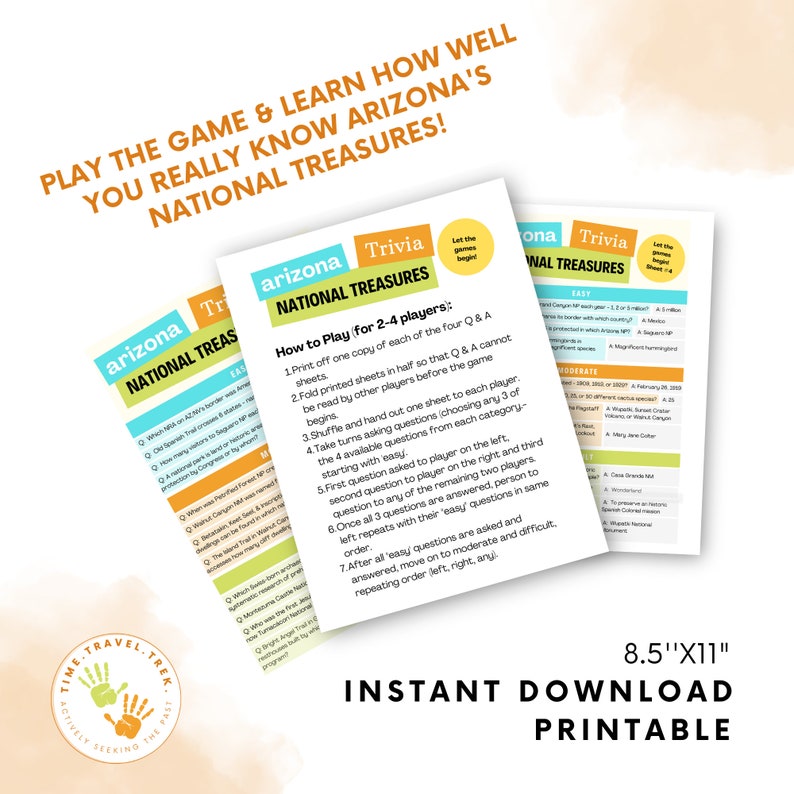 Parks Trivia Game Printable Trivia Quiz Arizona National Monuments ...