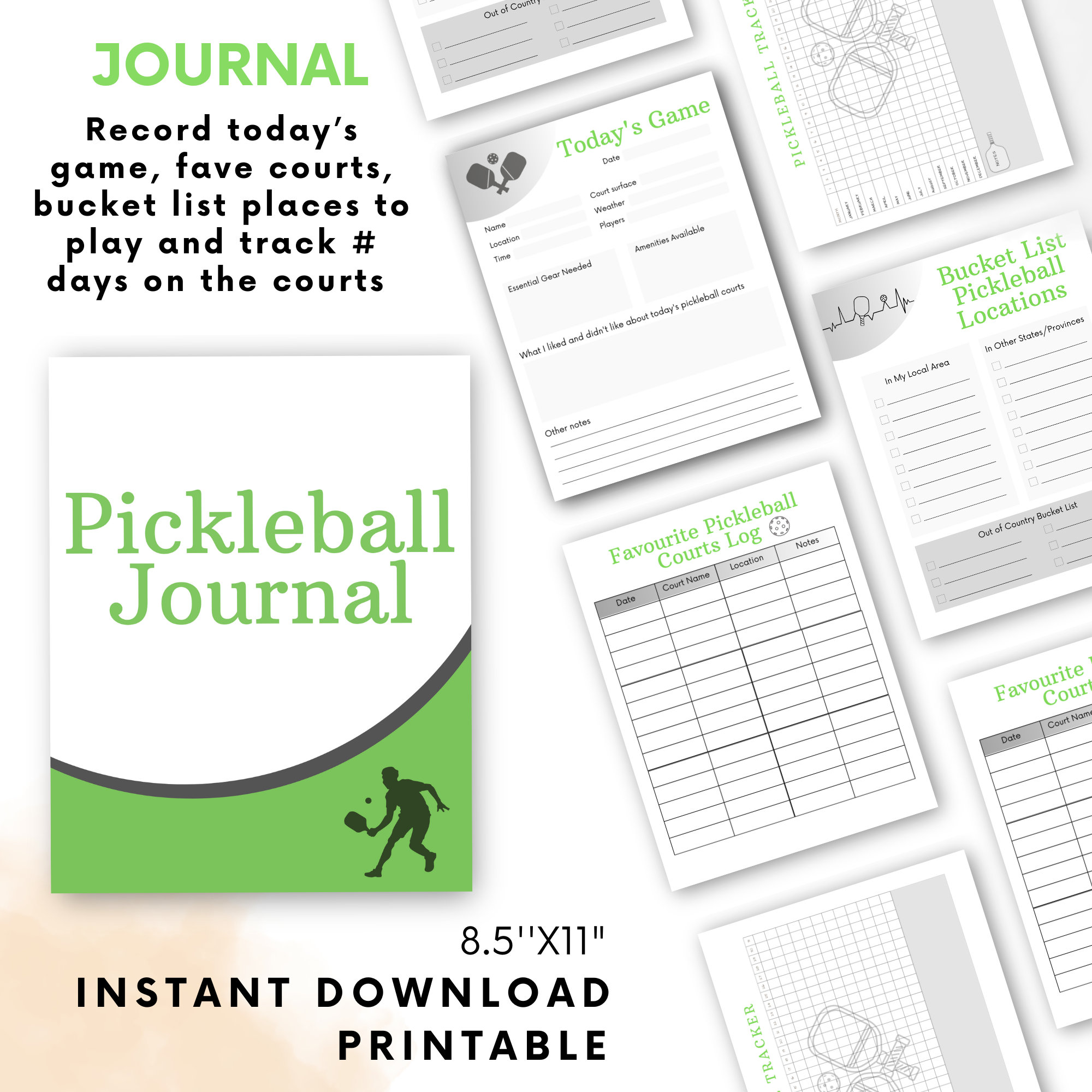 Pickleball Journal Printable Pickle Ball Tracker Father's Day Gift ...