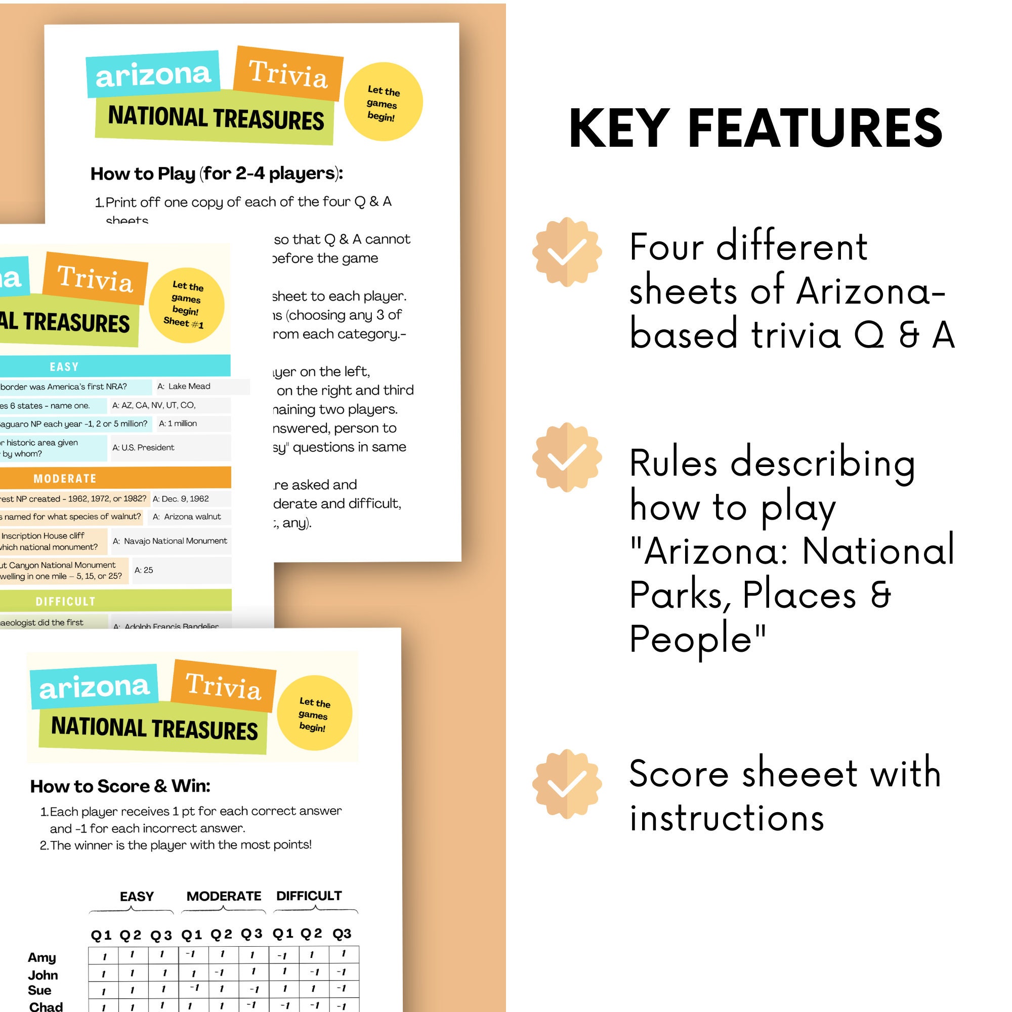 Parks Trivia Game Printable Trivia Quiz Arizona National Monuments ...