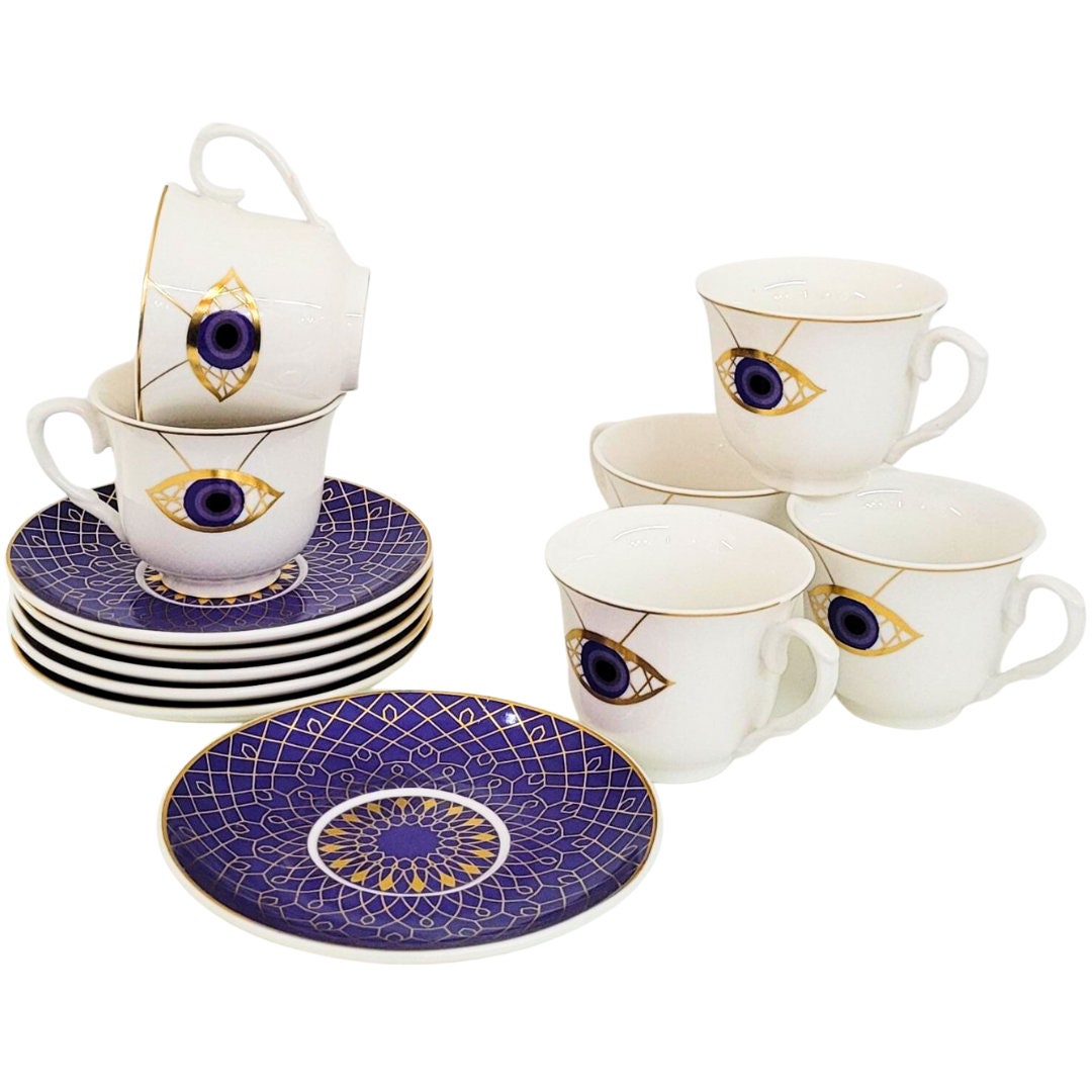 Blue Evil Eye Tea Cup Set 12 Pcs - Etsy