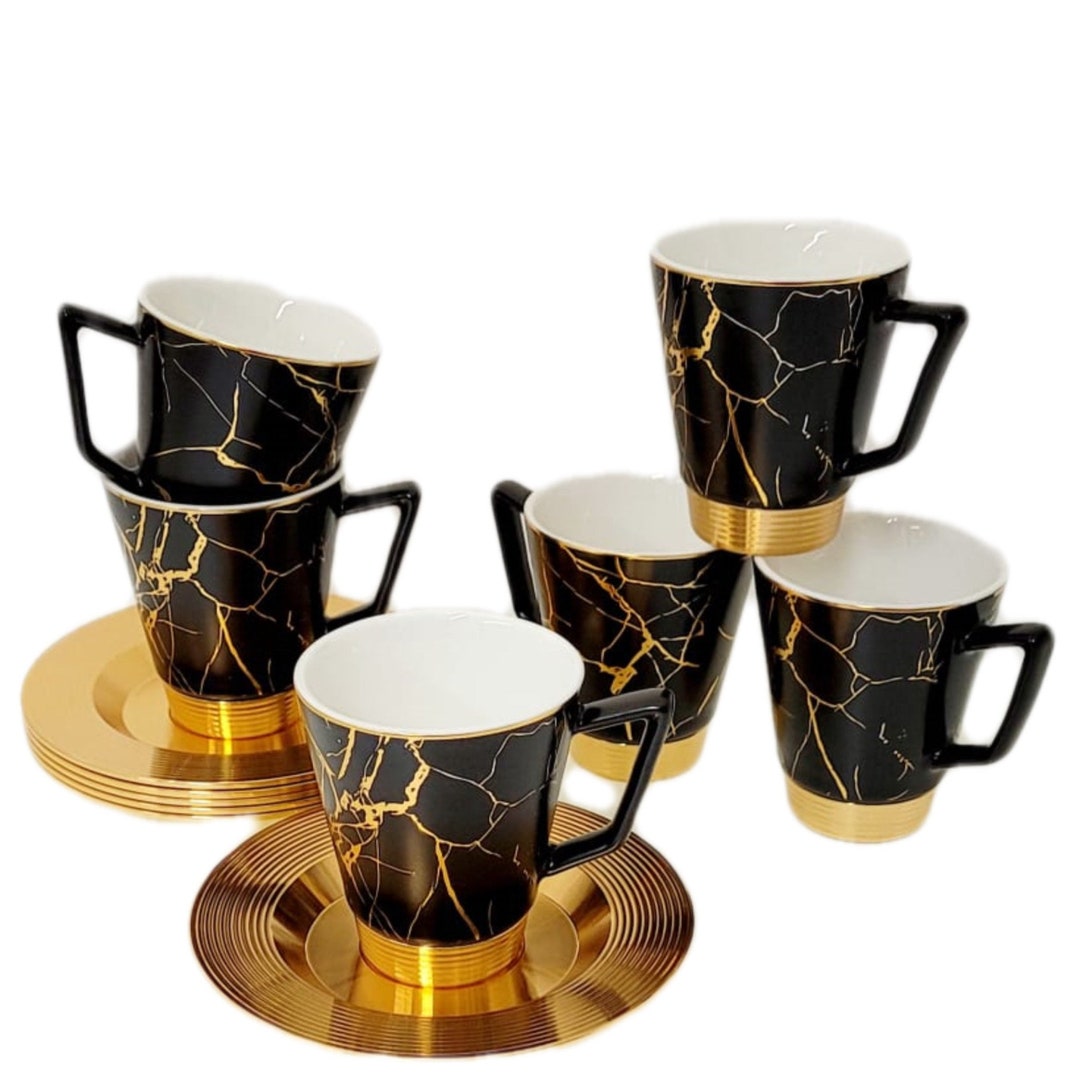12 Piece Black & Gold Design Coffee Set - Etsy