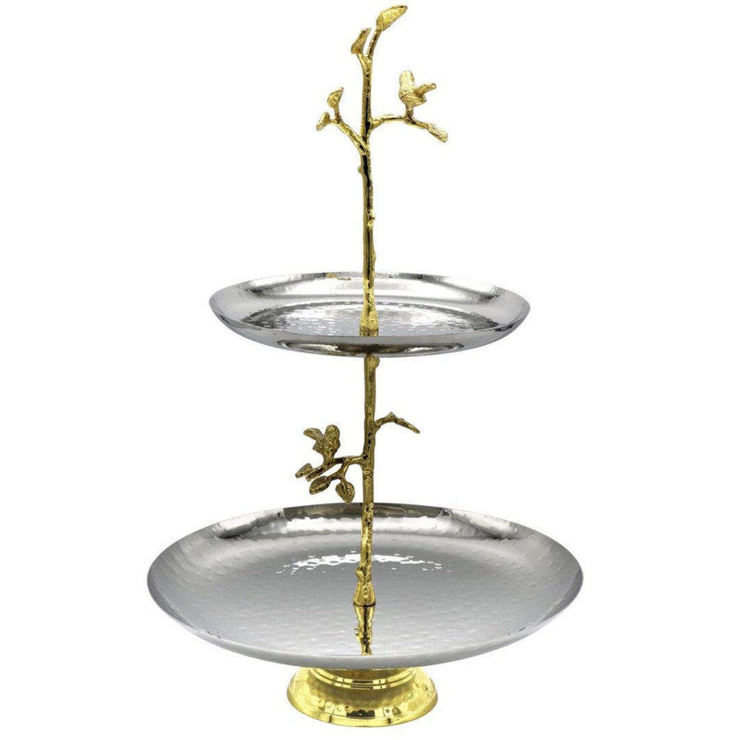 2 Tier Hammered Gold Branch Footed Tray Design - Etsy