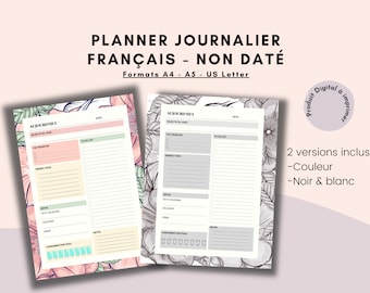 Planning journalier à imprimer minimaliste en français PDF format A4 A5 ...