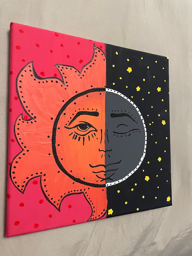 Half Sun, Half Moon Canvas Painting - Etsy