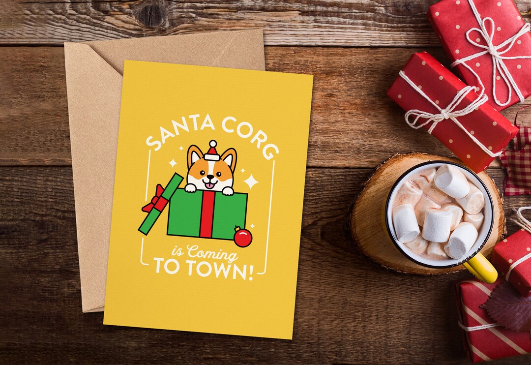 Printable Corgi Christmas Greeting Card | Santa Corg - Etsy