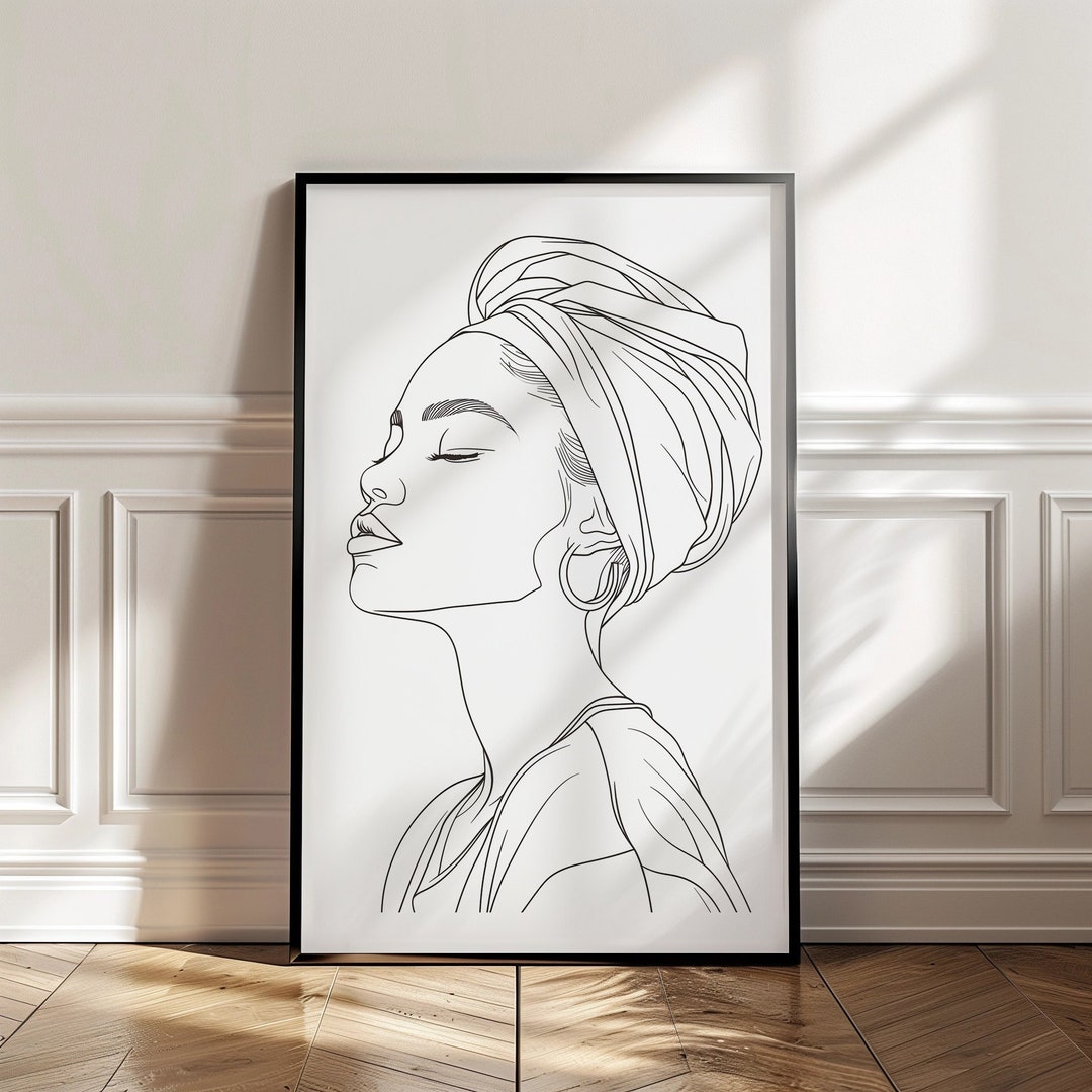Black Woman Line Art, Woman Line Drawing Art Print, African American ...