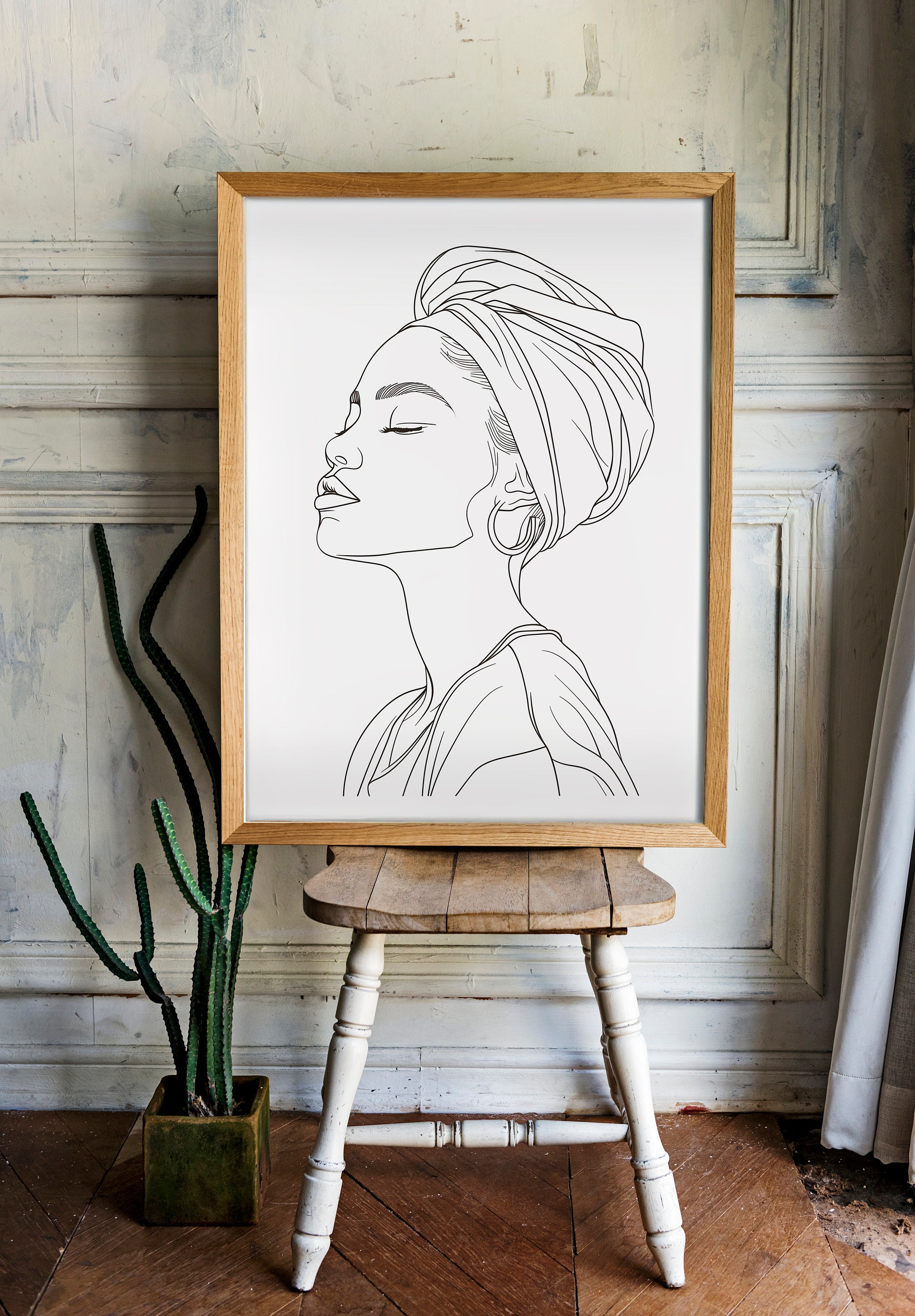 Black Woman Line Art, Woman Line Drawing Art Print, African American ...