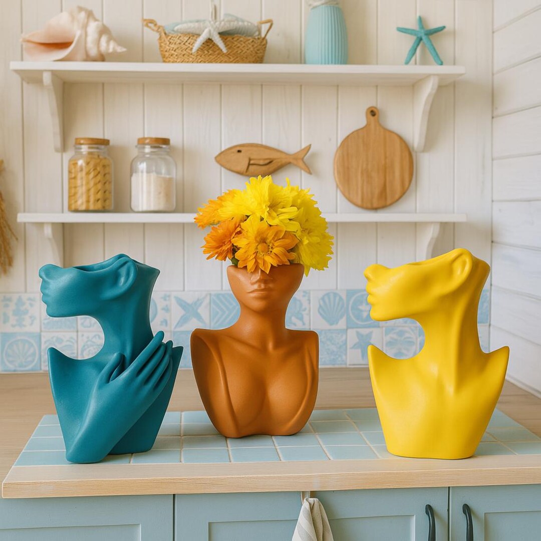 Handmade Concrete Bust Vase: 6" Modern Sculpture Planter, Minimalist ...