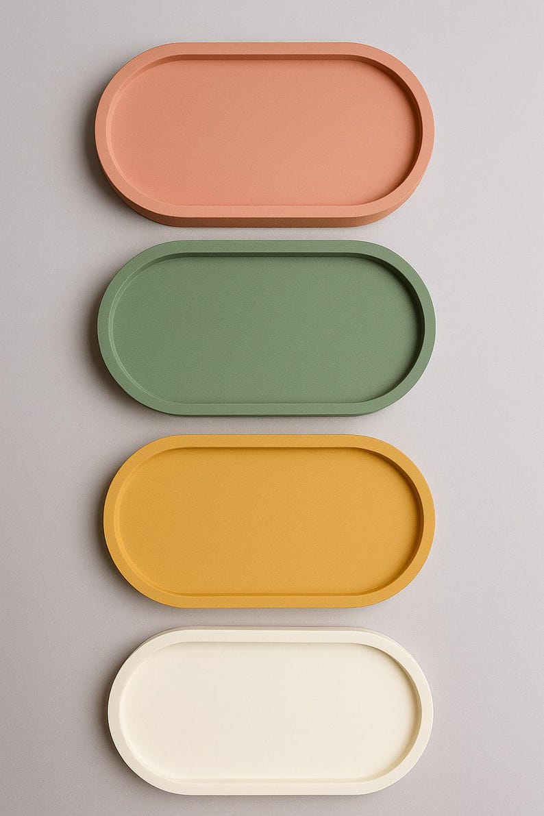 Pastel Oval Concrete Tray – Soft Modern Home Accent, Handmade ...