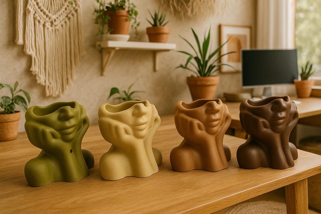 Concrete Abstract Face Planter – Modern Succulent Pot & Desk Organizer ...