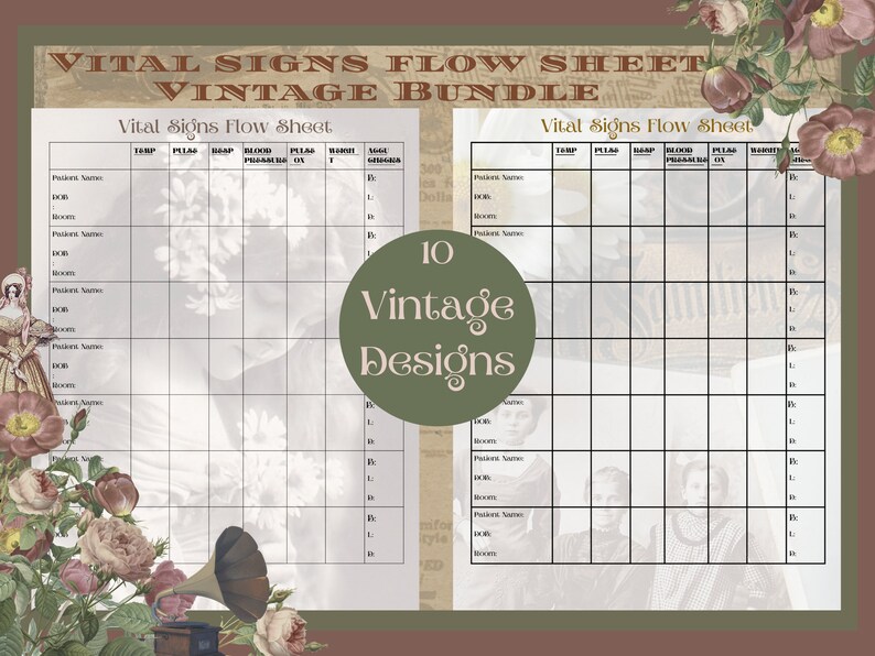 Vintage Vital Signs Flow Sheet | Nurse Printable Template (digital ...