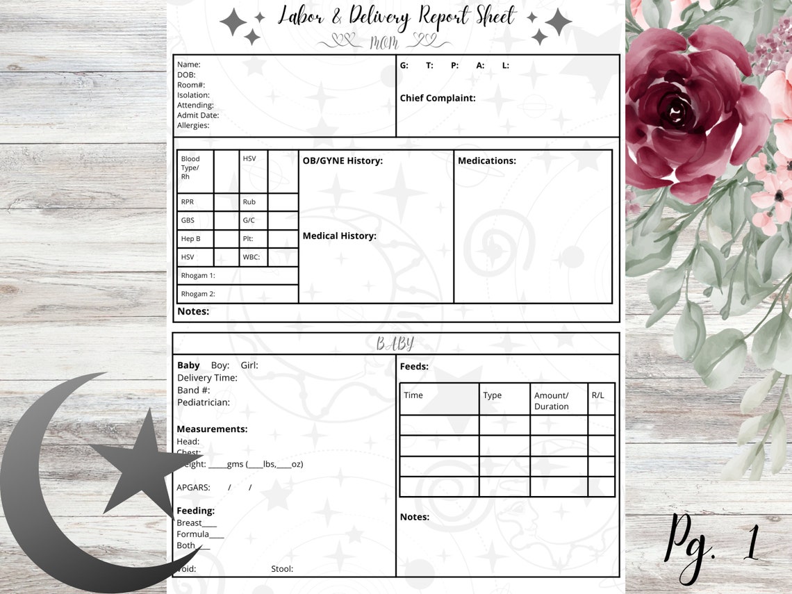 Labor and Delivery Report Sheet Black & White Moon Nurse - Etsy