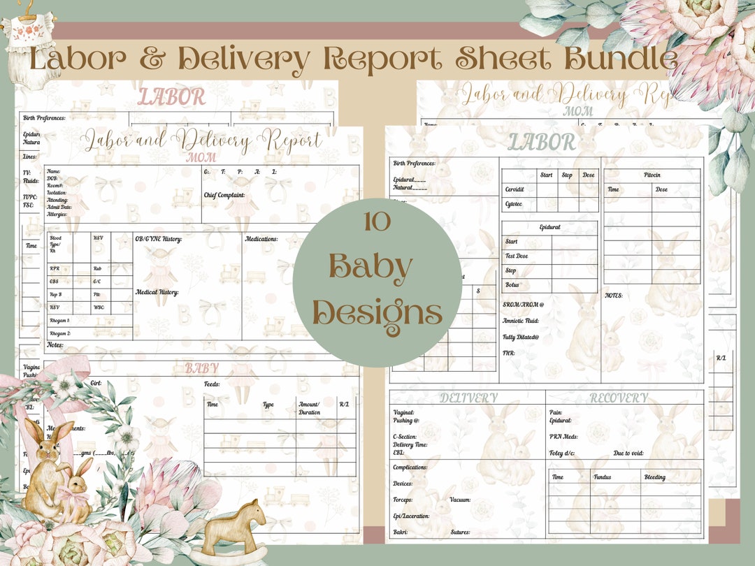 Labor and Delivery Report Sheet Bundle | Baby Theme | Nurse Report ...