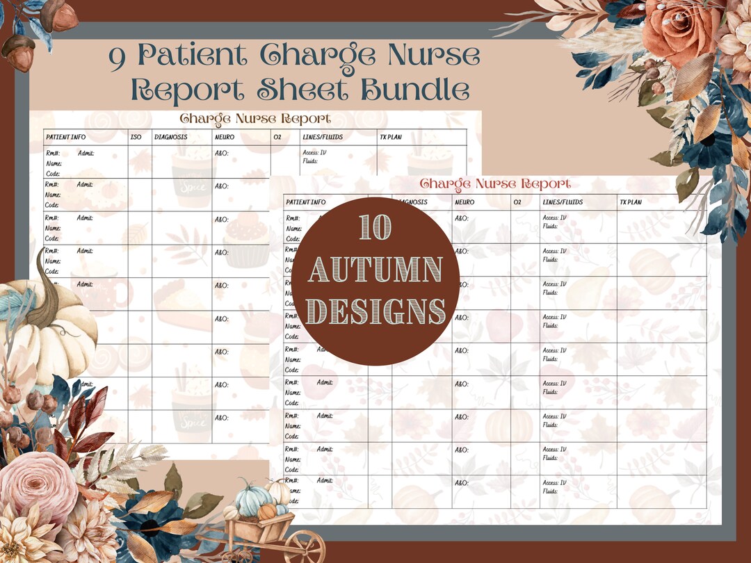 9 Patient Charge Nurse Report Sheet Bundle | Autumn Nurse Report ...