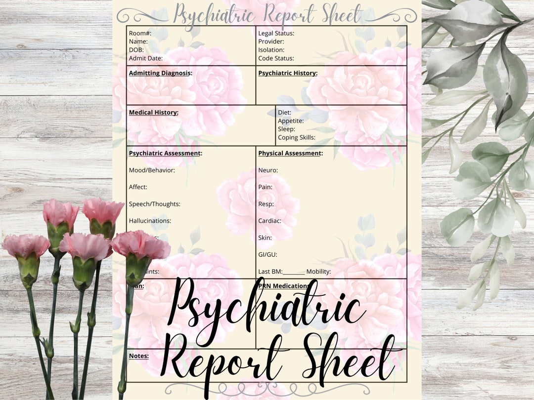 Floral Psychiatric Report Sheet | Pretty Nurse Report | Nurse Brain ...