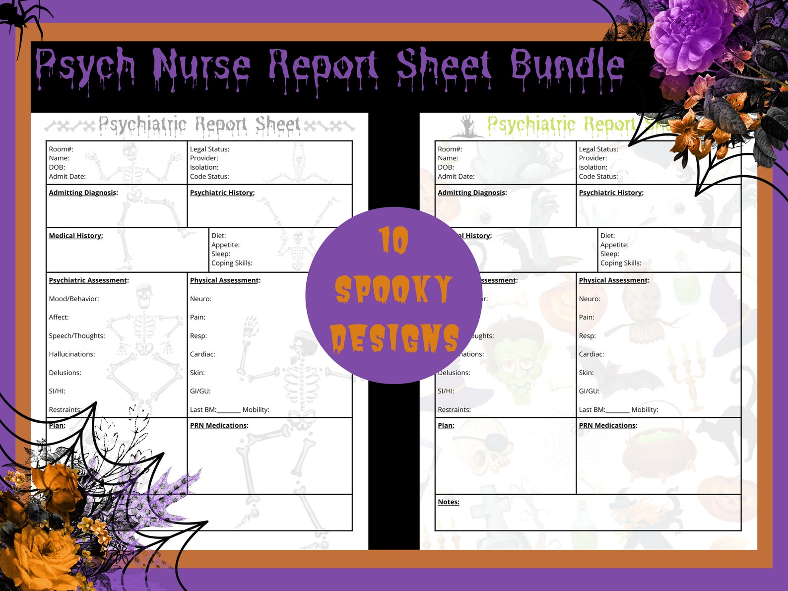 Psychiatric Report Sheet Halloween Bundle | Nurse Report | Nurse Brain ...