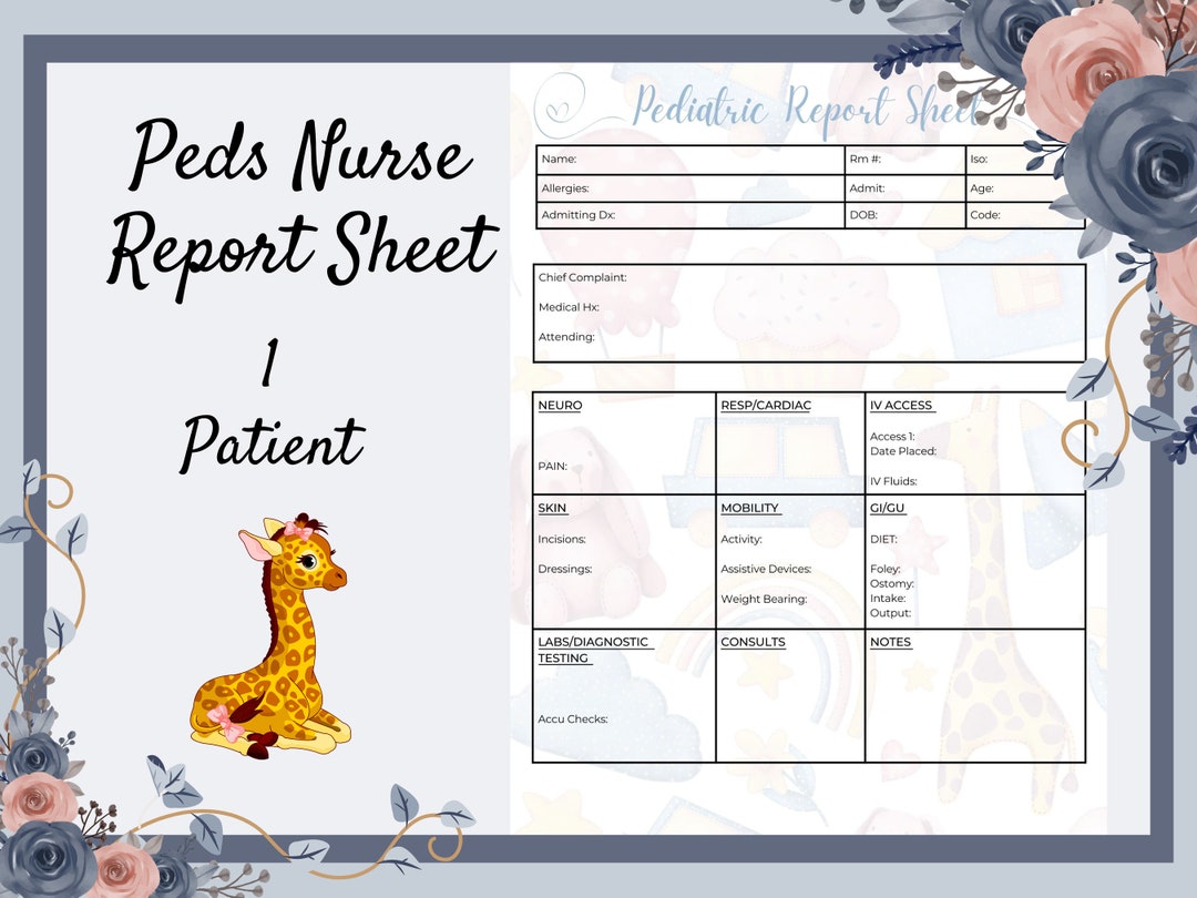 Pediatric Nurse Report Sheet | Printable Template (digital Download) - Etsy
