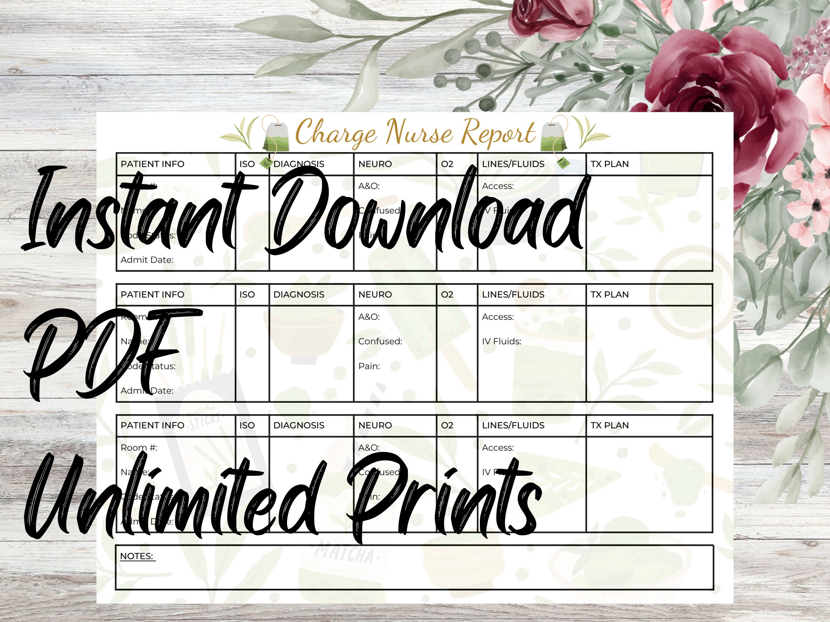 Charge Nurse Report Sheet Matcha Tea Latte Nurse Report Nurse Brain ...