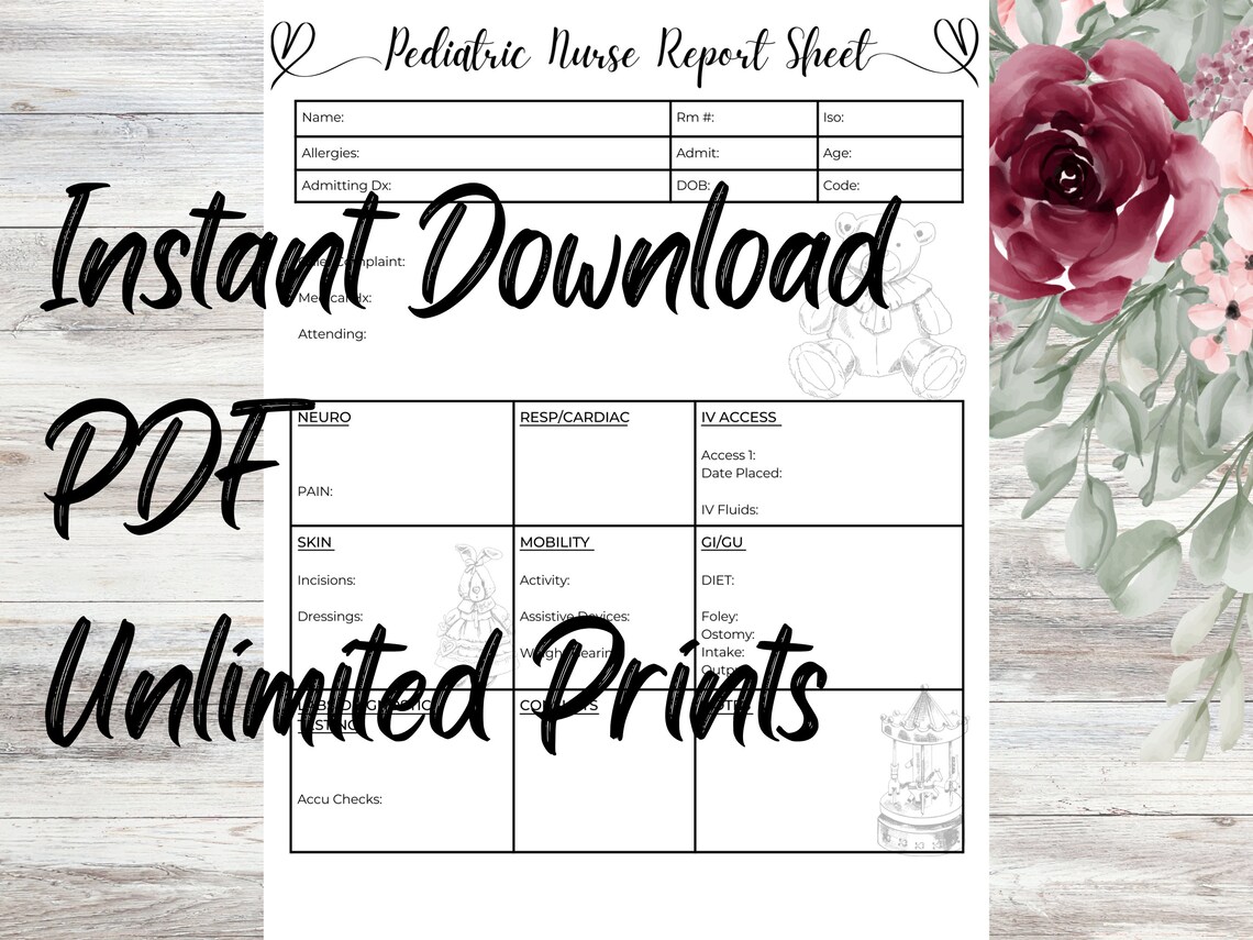 Pediatric Report Sheet teddy Bear Nurse Report nurse Brain - Etsy