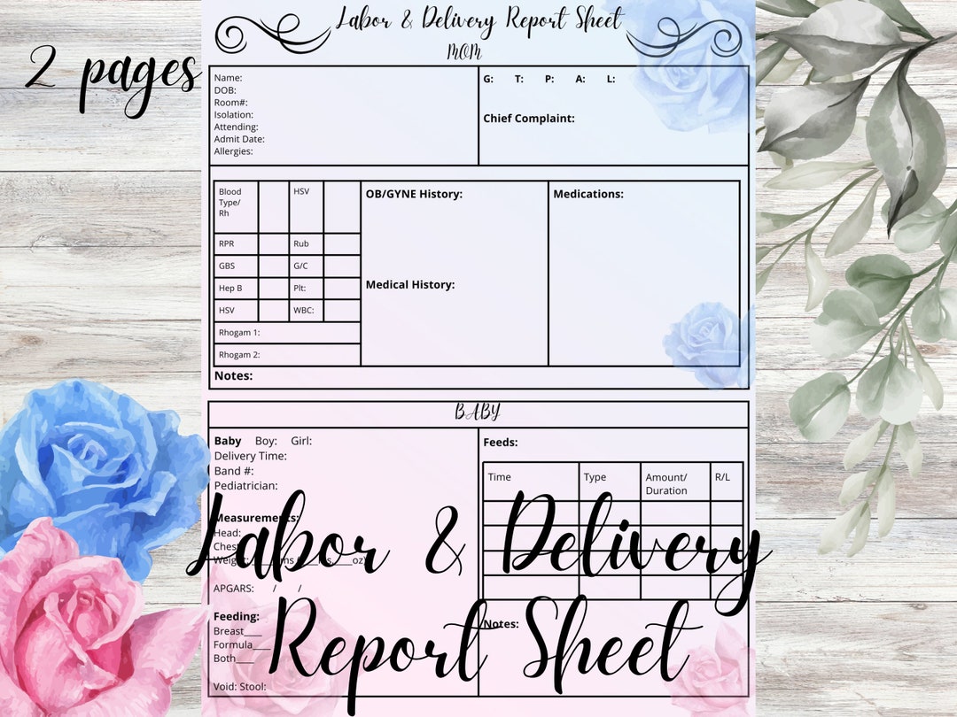 Labor and Delivery Report Sheet | Ombre Pink & Blue Nurse Report ...