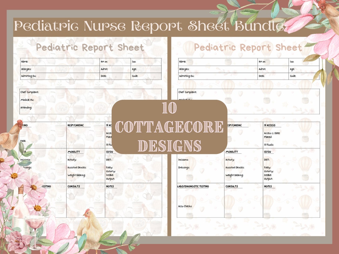 Pediatric Report Sheet Bundle | Cottagecore Nurse Report | Nurse Brain ...