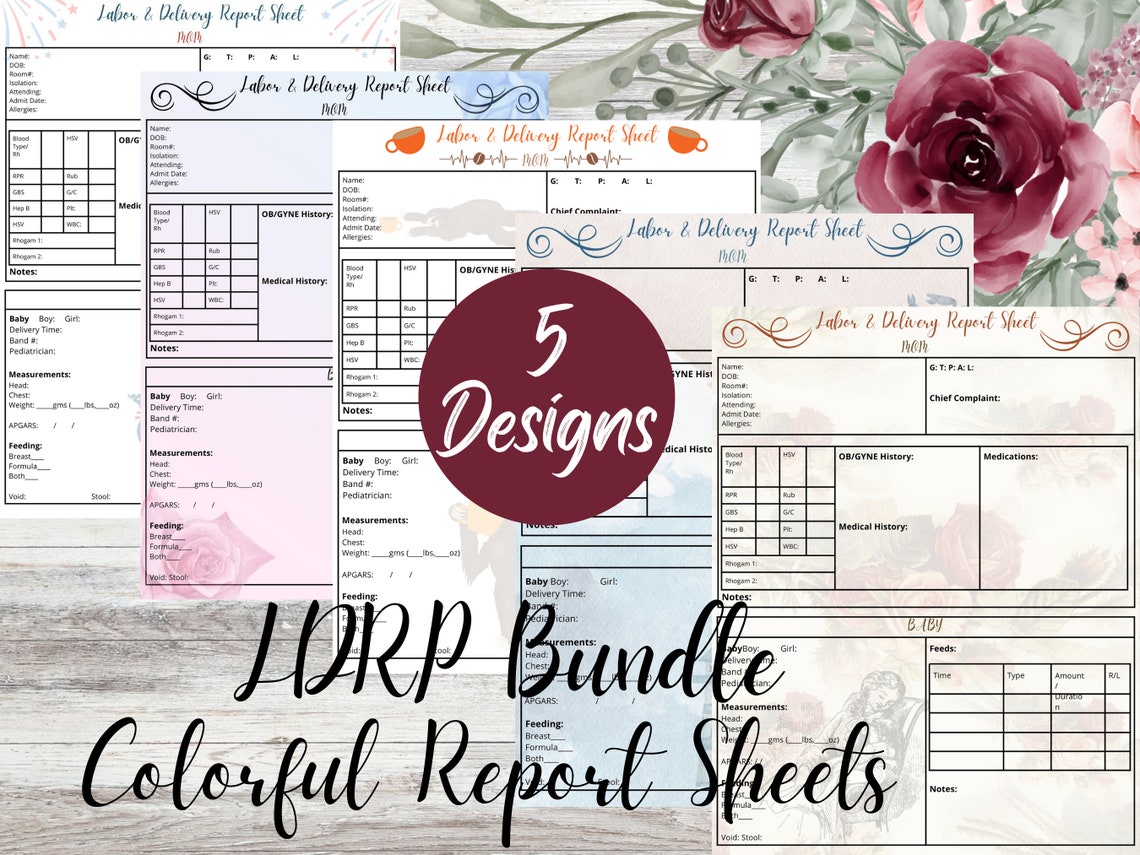 LDRP Nurse Report Template | Colorful Printable Sheets (digital ...