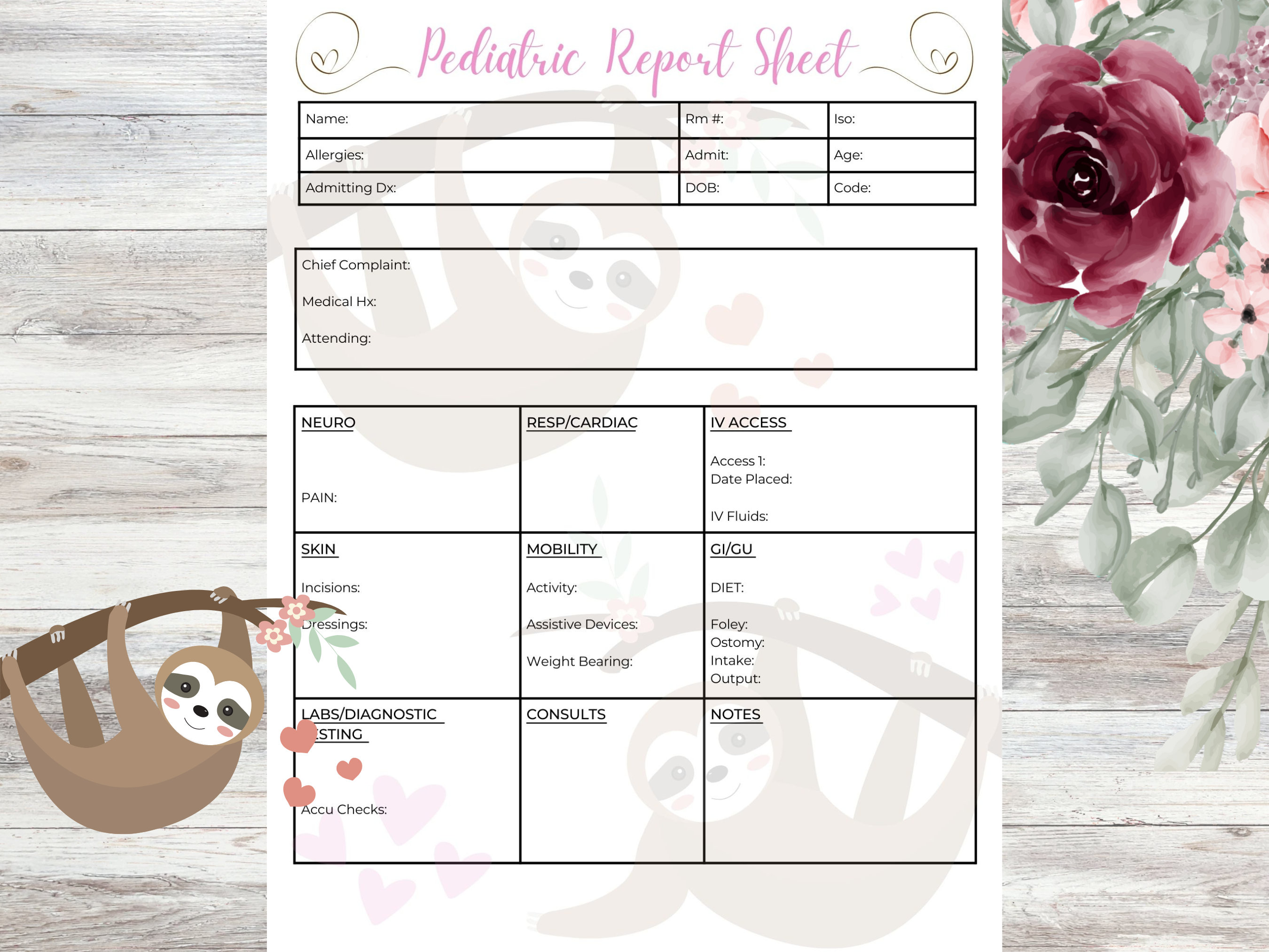 Pediatric Report Sheet Bundle Colorful Nurse Report Nurse Brain ...